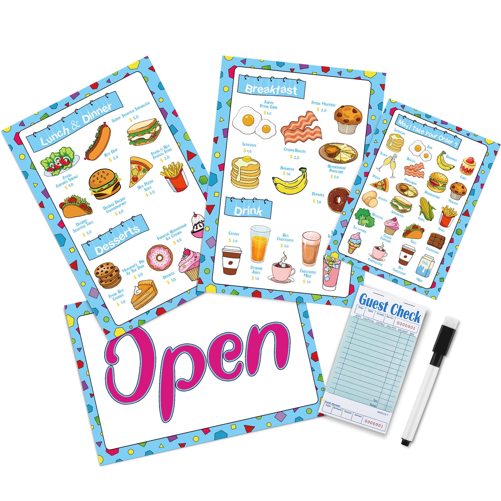 Amazon.com: Yinkin 6 Pcs Pretend Play Restaurant Menu for Kids Pretend ...