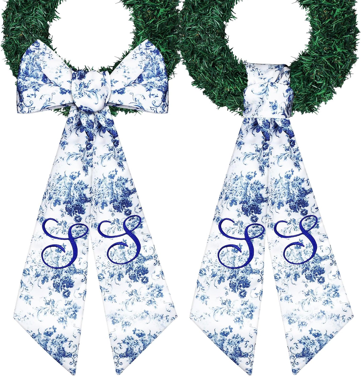 Amazon.com: Mindsoft 2 Pcs Embroidery Monogram Wreath Sash Blue Chinoiserie Monogram Letter S ...
