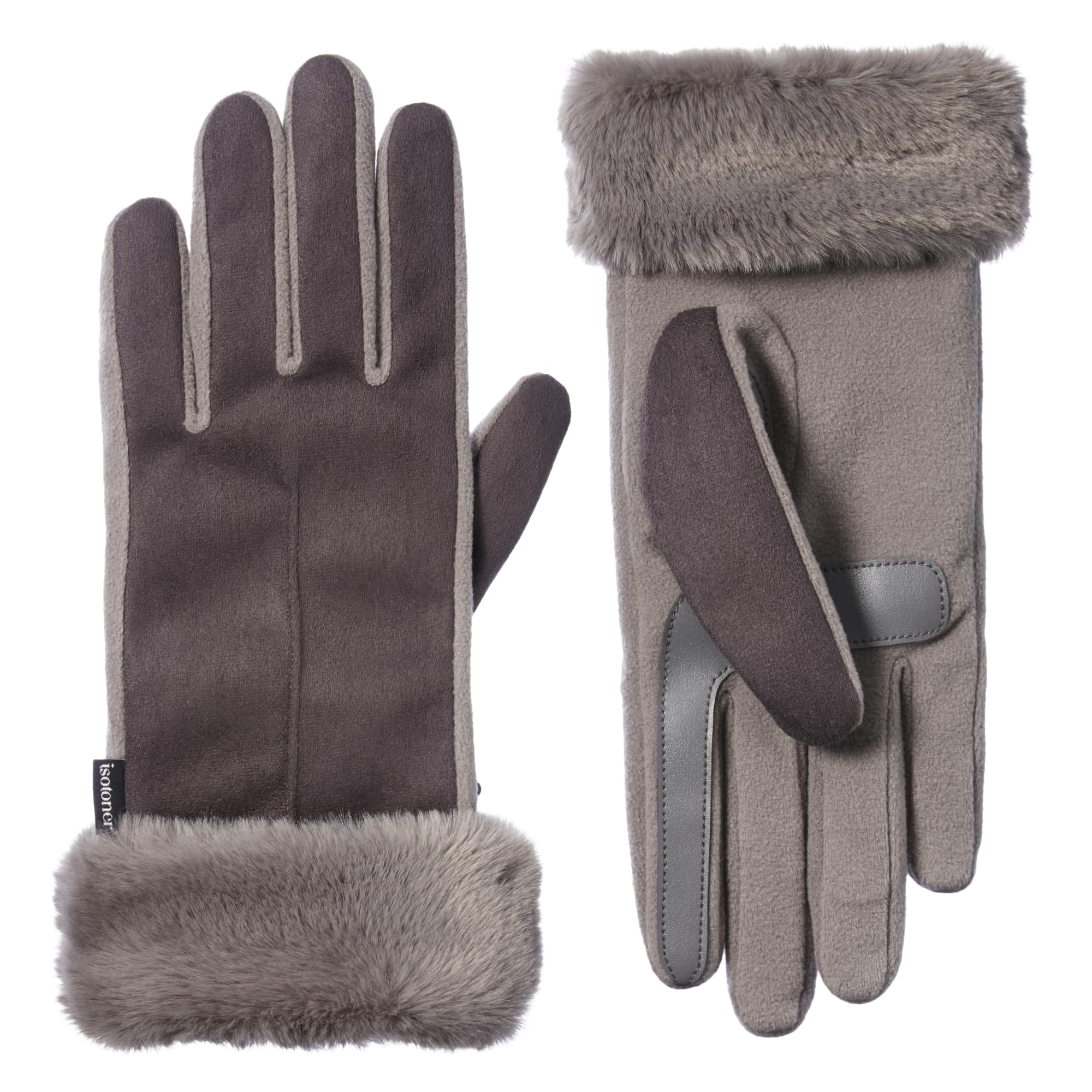 isotoner Womens Mya Microsuede Glove With Faux Fur Cuff Detail ...
