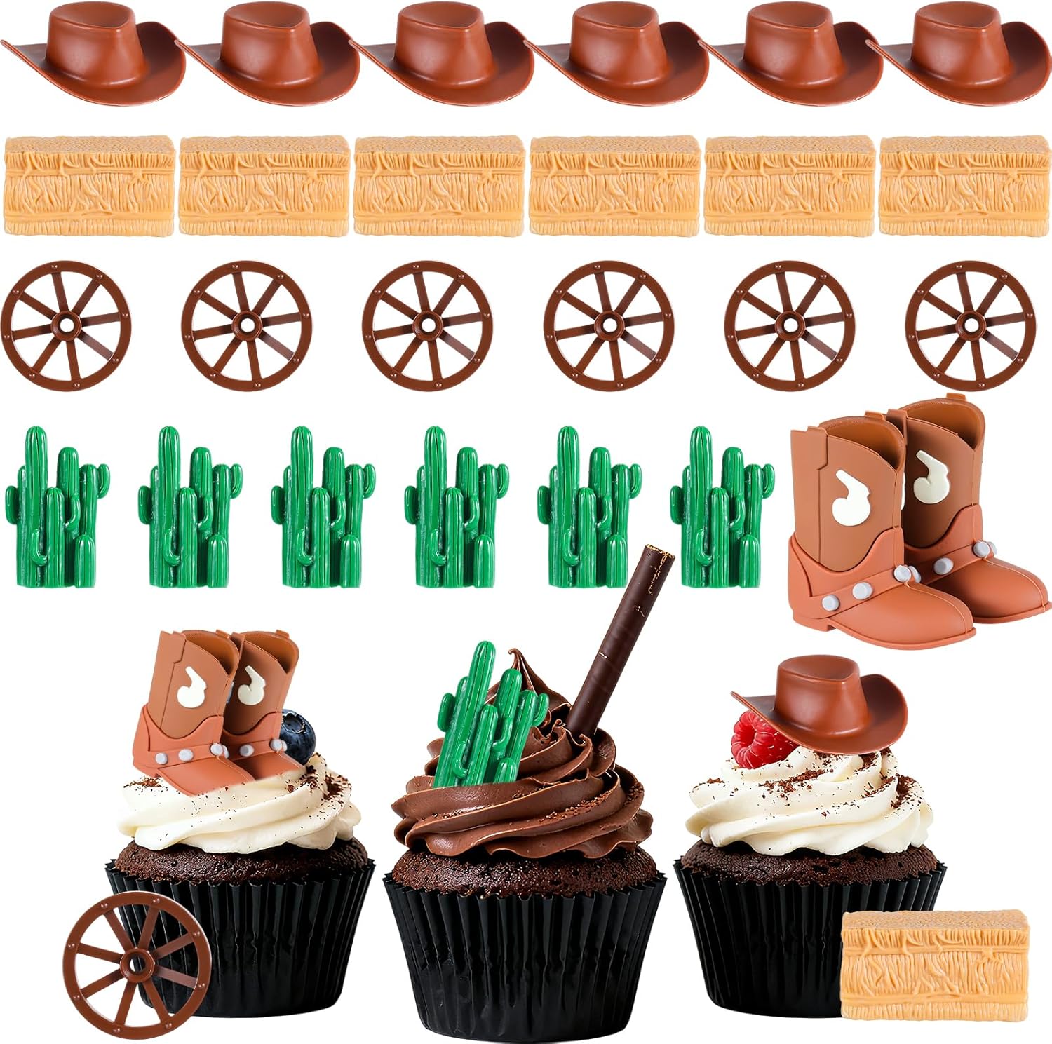 Amazon.com: Cowboy Cupcake Toppers Set, 26 Pcs 3D Western Party Cupcake ...