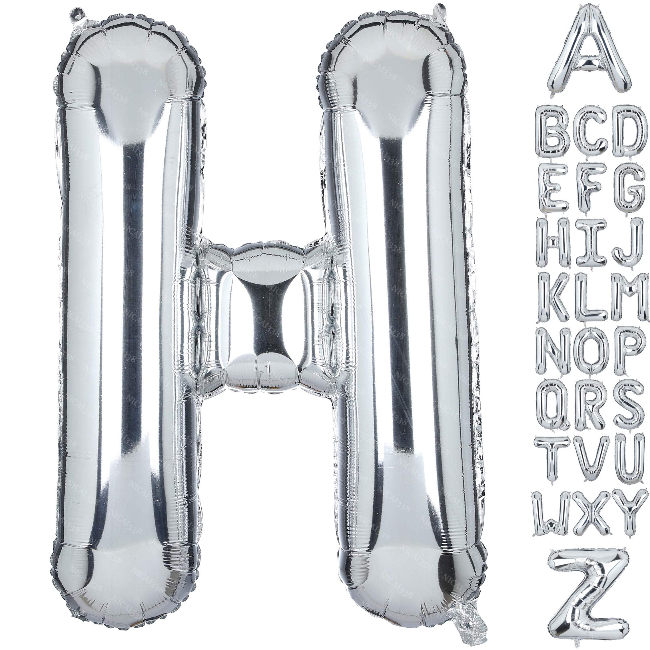 Amazon.com: 40 Inch Large Letter H Foil Balloons Silver Big Alphabet ...