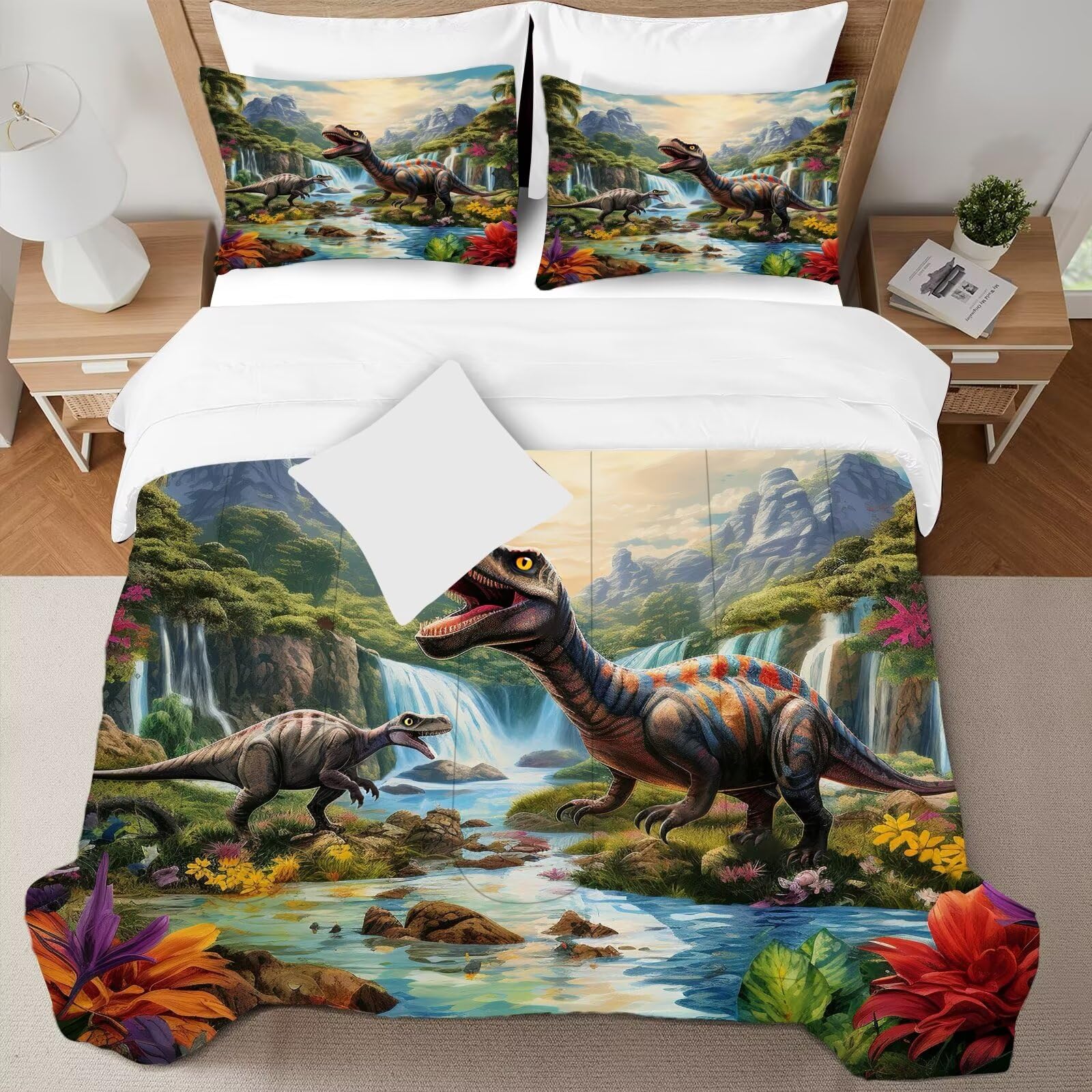 Amazon.com: VTKON Kid Full Dinosaur Comforter Set Super Soft and Fluffy ...