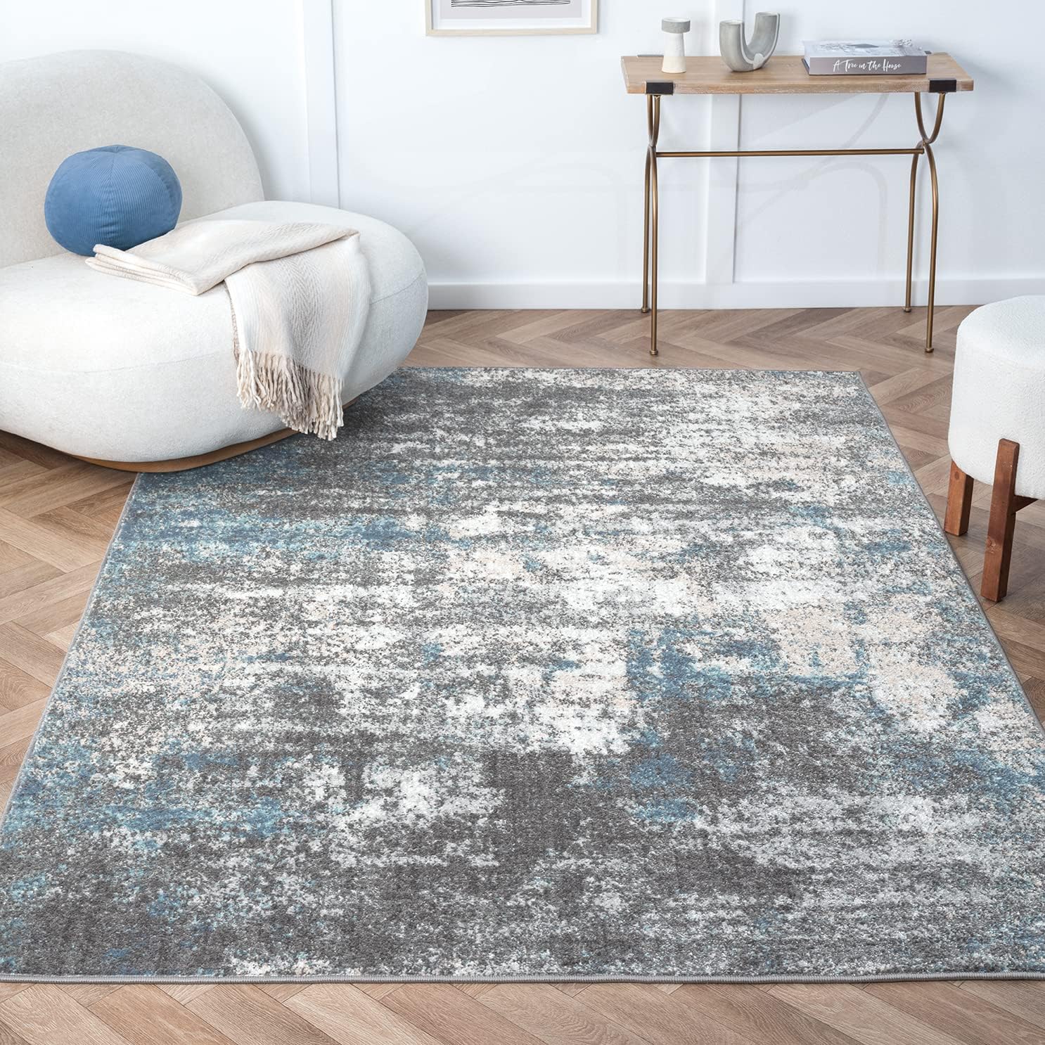 ASIinnsy Area Rugs Blue Abstract Rug Non-Slip Modern Rugs Living Room ...