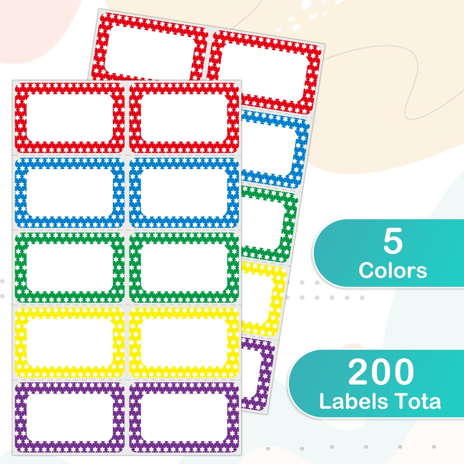 Snapklik.com : L LIKED 200 Name Tags Stickers, Colorful Star Border, 3. ...