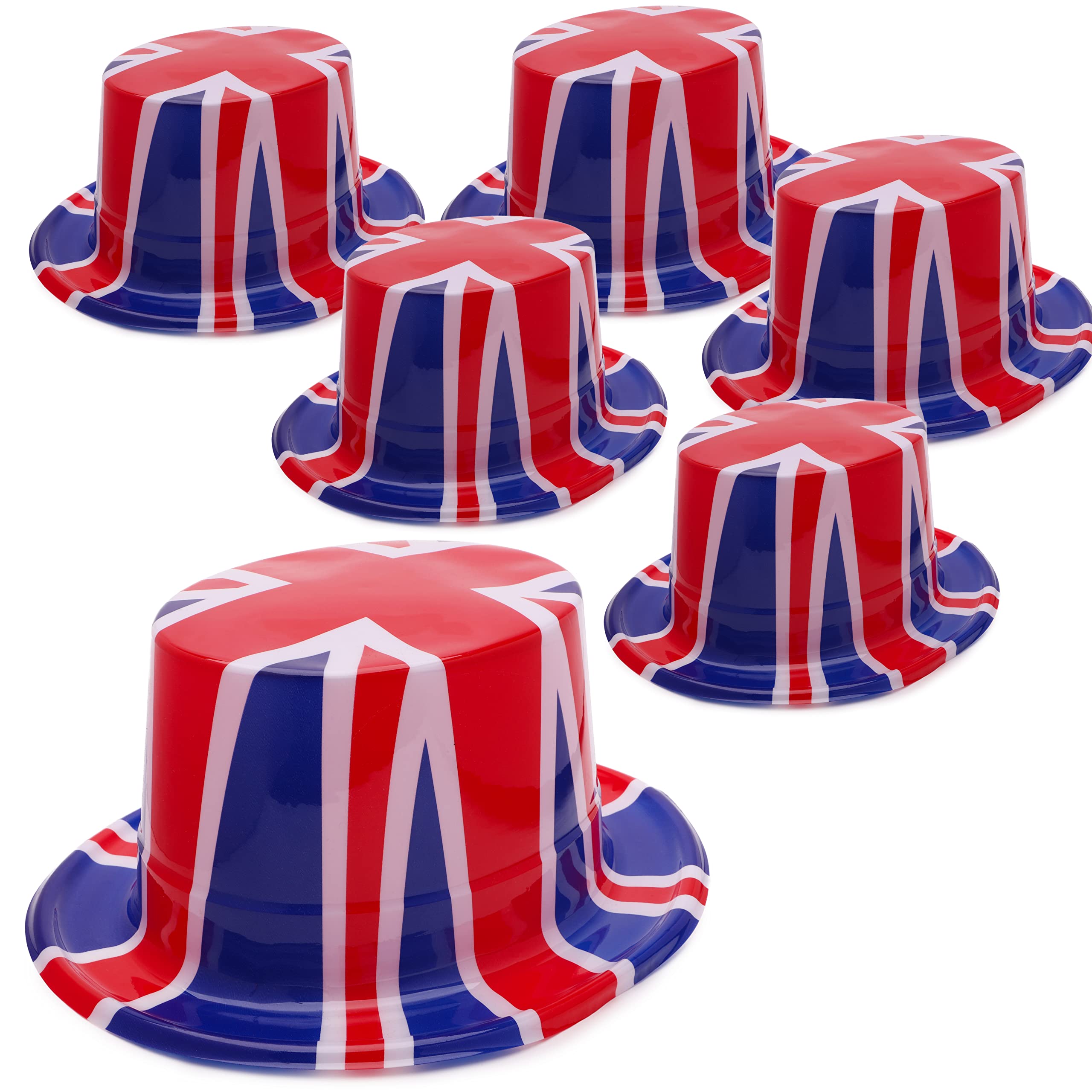 Toyland® Pack of 6 - Plastic Union Jack Top Hats - One Size - British ...