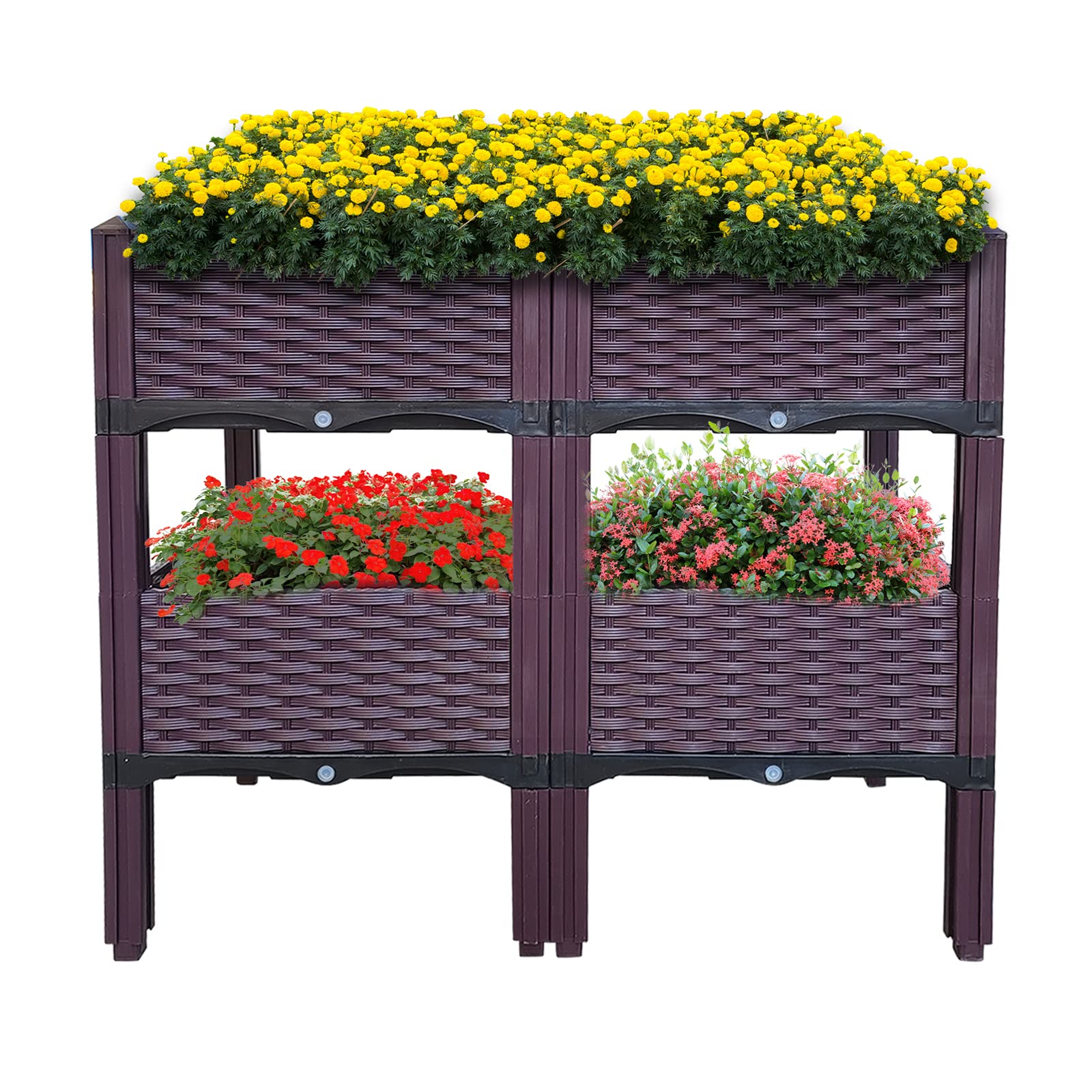 Snapklik.com : Dawot Plastic Raised Garden Bed Set Of 4 Planter Grow Boxes