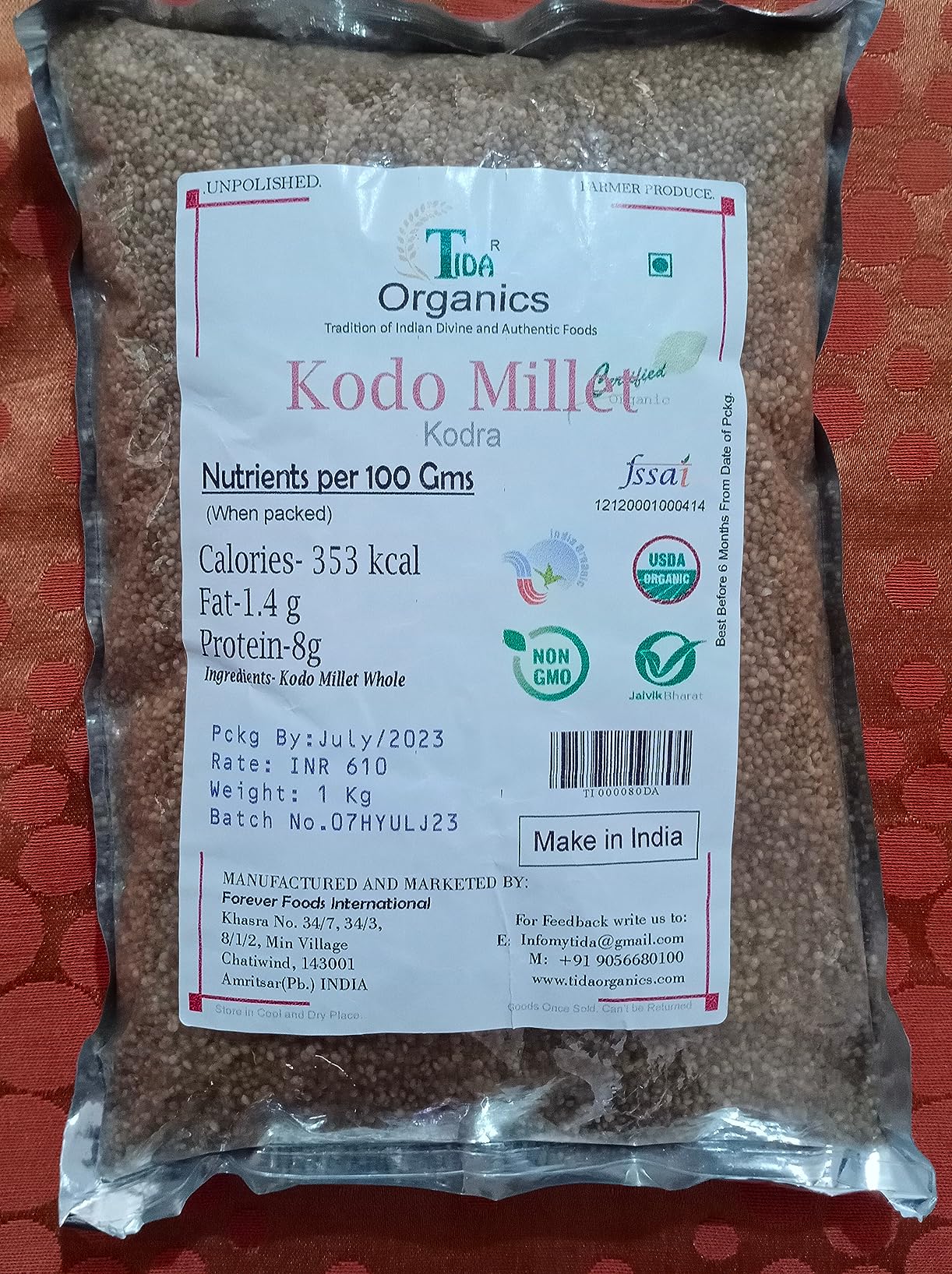 TIDA Organic Kodo Millet Flour 1 Kg Kodra Atta Kodon Aarka Nutrients ...