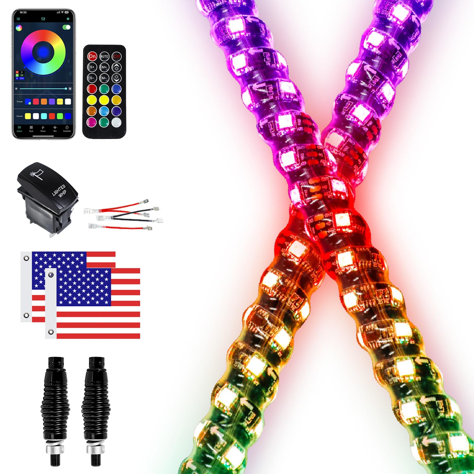 Amazon.com: VI9000 2 Pack 4FT Whip Lights with Spring Base, LED Whip ...