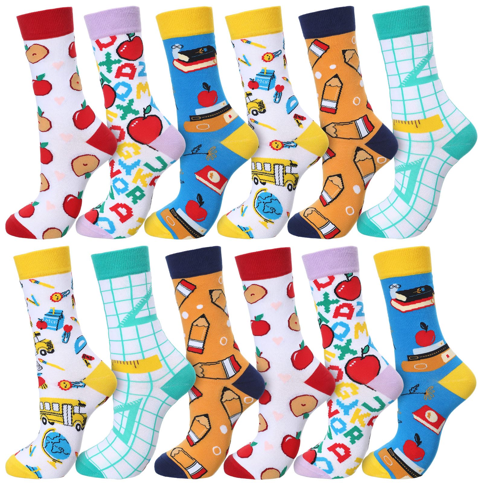 Amazon.com: Jiuguva 12 Pairs Teacher Socks for Woman Novelty Funny ...