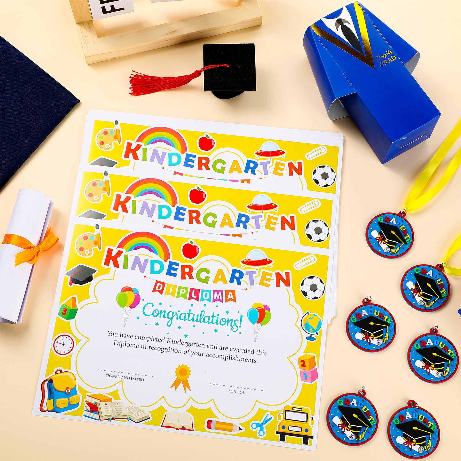 Kids Graduation Diplomas 48 Pcs Preschool Graduation Medals & Diploma ...