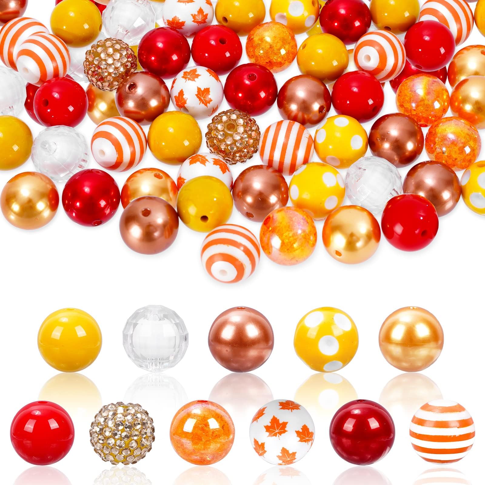 Amazon.com: Whaline 50Pcs 20mm Fall Theme Beads Mixed Bubblegum Beads ...