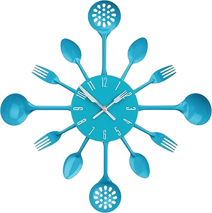 Premier Housewares Blue Kitchen Themed Wall Clock - Metal, Frameless ...