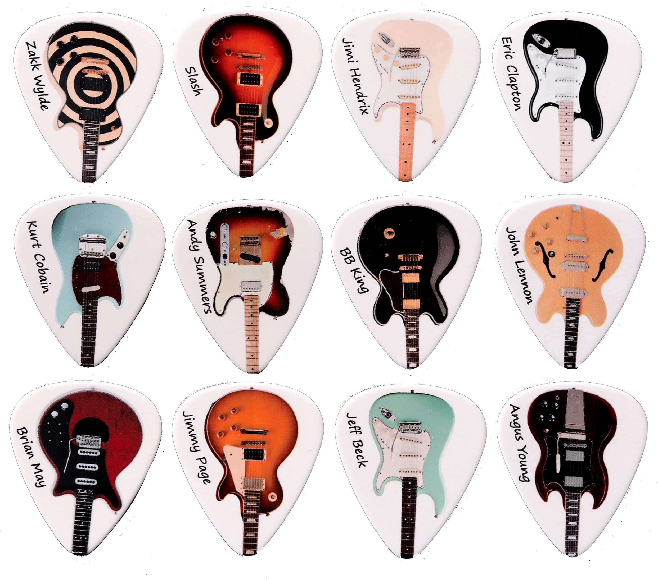 12 Guitar Plectrums featuring Famous Guitars - Harmony Picks : Amazon ...