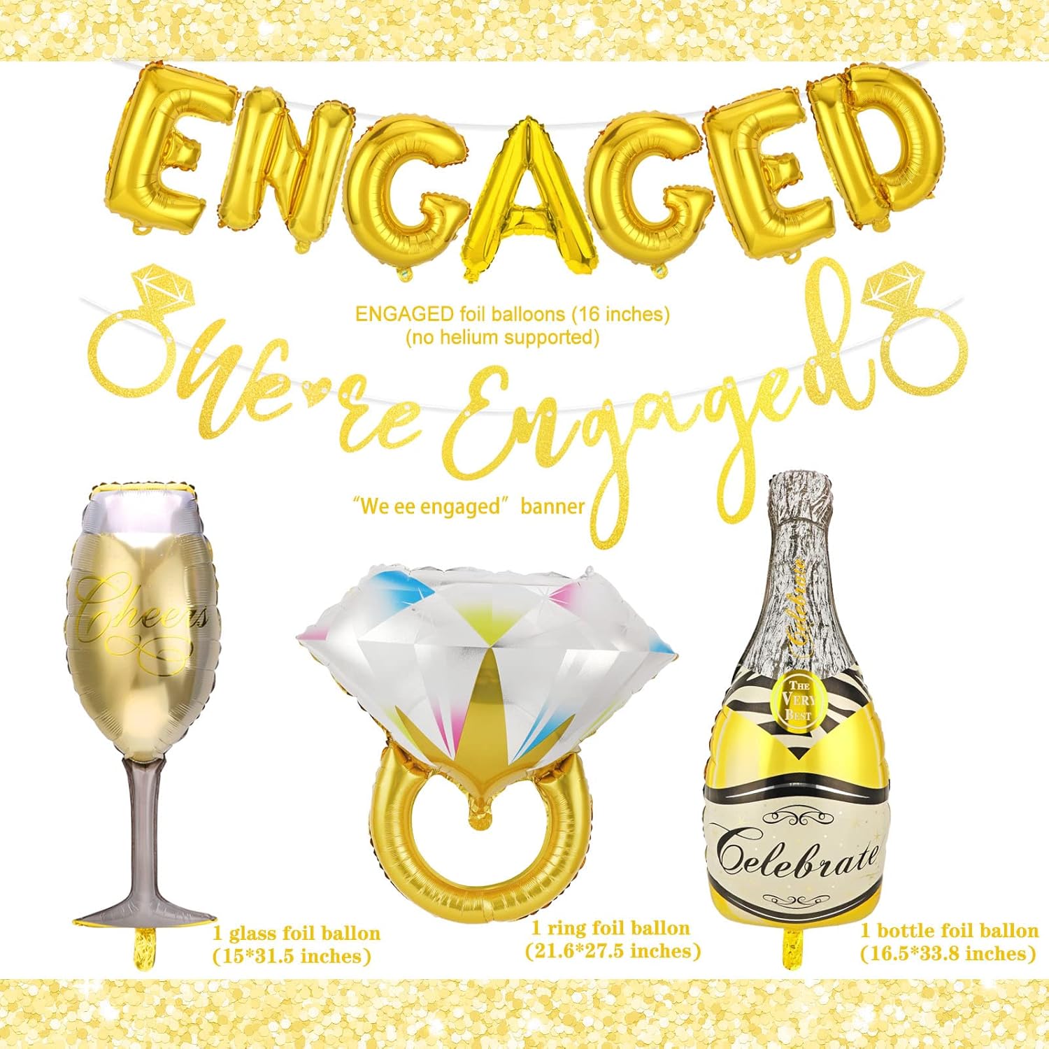 HOWAF Gold Engaged Balloons Set, Engagement Balloons We are Engaged ...