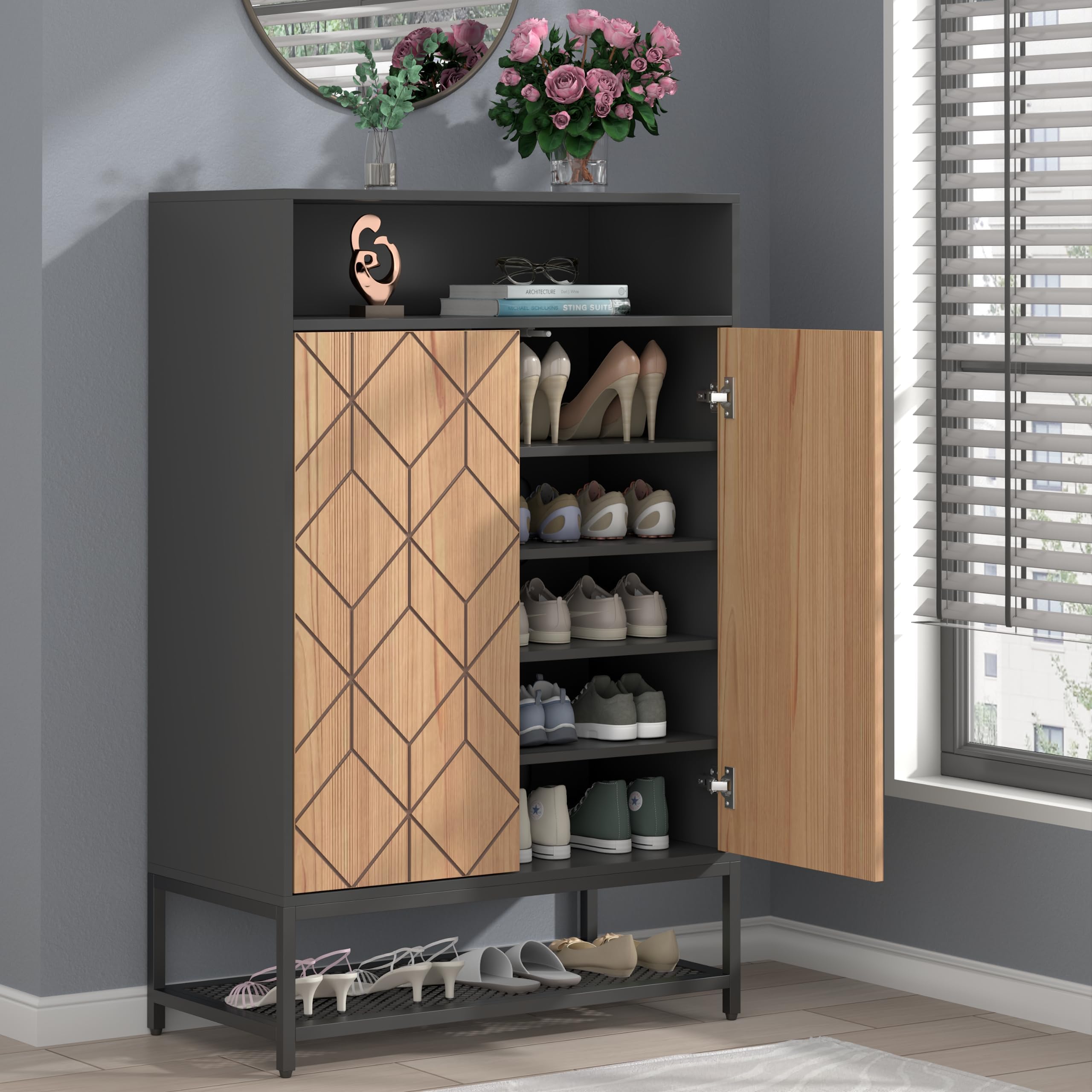 Amazon.com: LITTLE TREE Rattan Shoe Cabinet for Entryway, 5-Tier Large ...