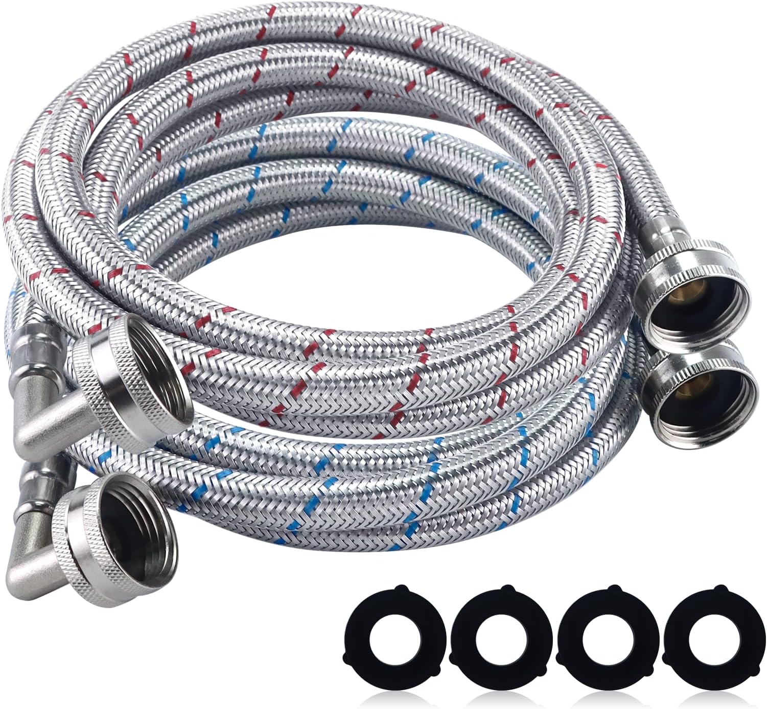 2-Pack Premium Stainless Steel Washing Machine Hoses - 6 FT No-Lead ...