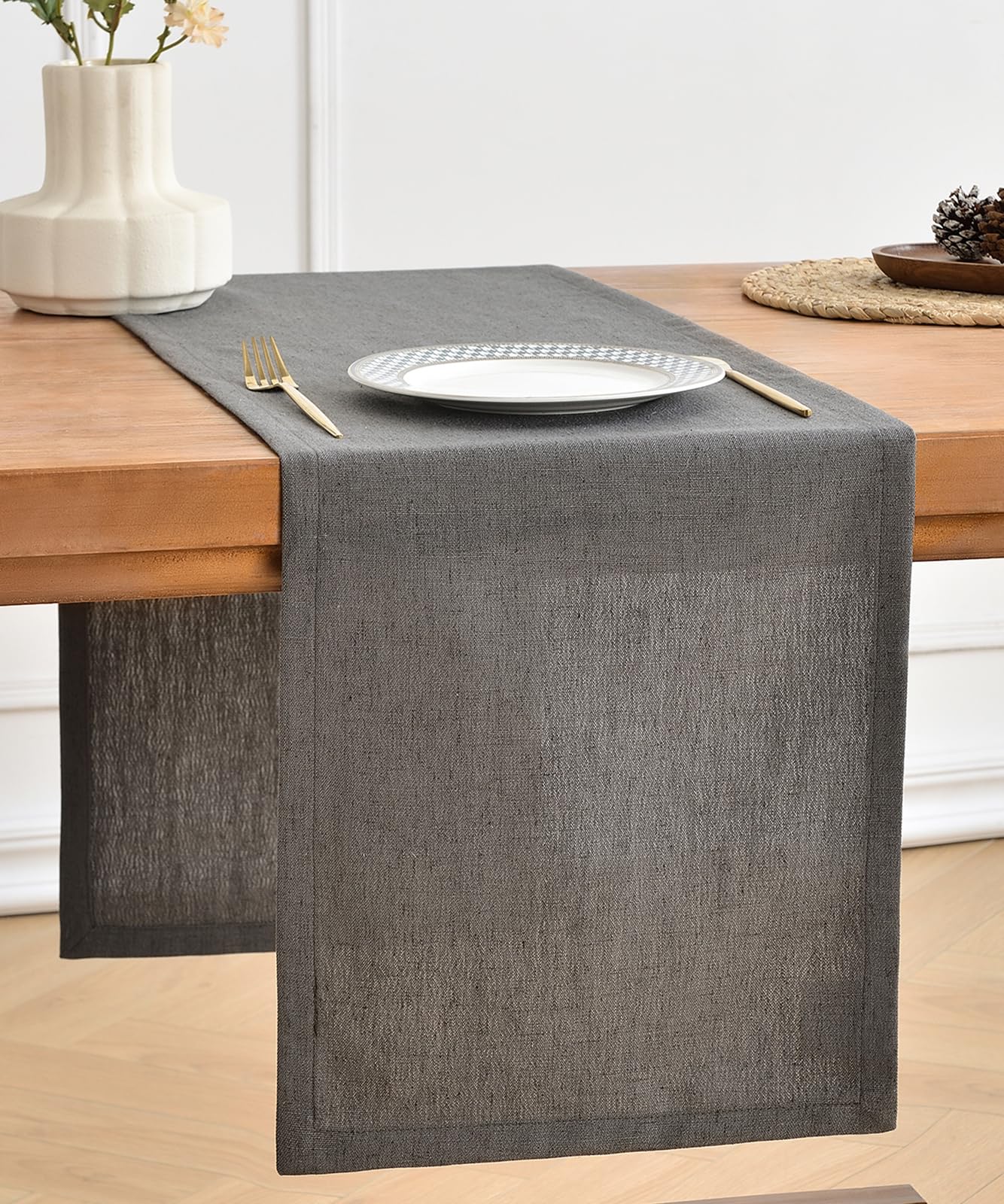Amazon.com: Wracra Linen Style Table Runner, Rustic Farmhouse Charcoal ...