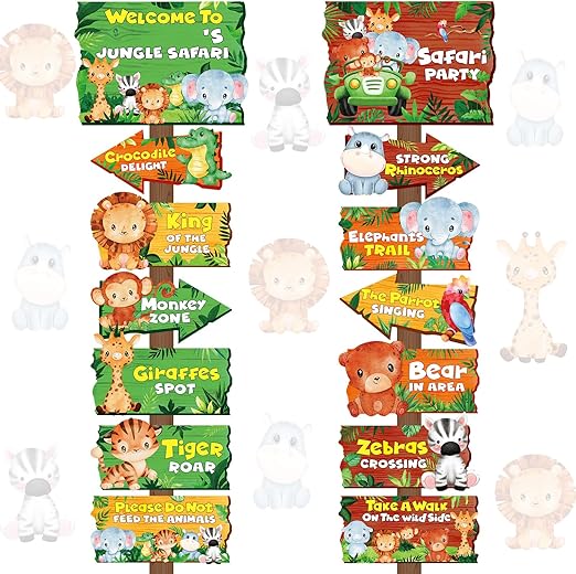 Amazon.com: 28 Pieces Safari Jungle Party Signs Wild Animal Directional ...