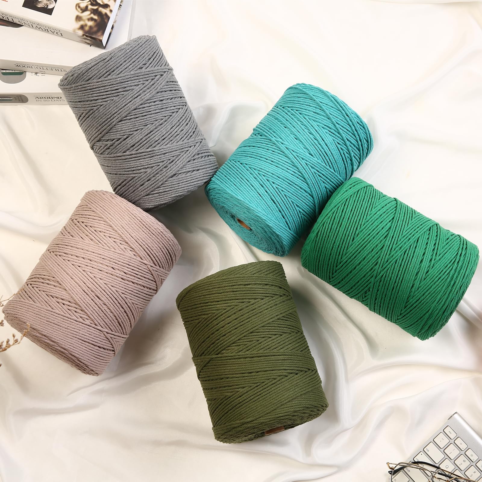 GOHOF Macrame Cord 3mm x 450m Premium Cotton Macrame Rope, 4 Strand ...