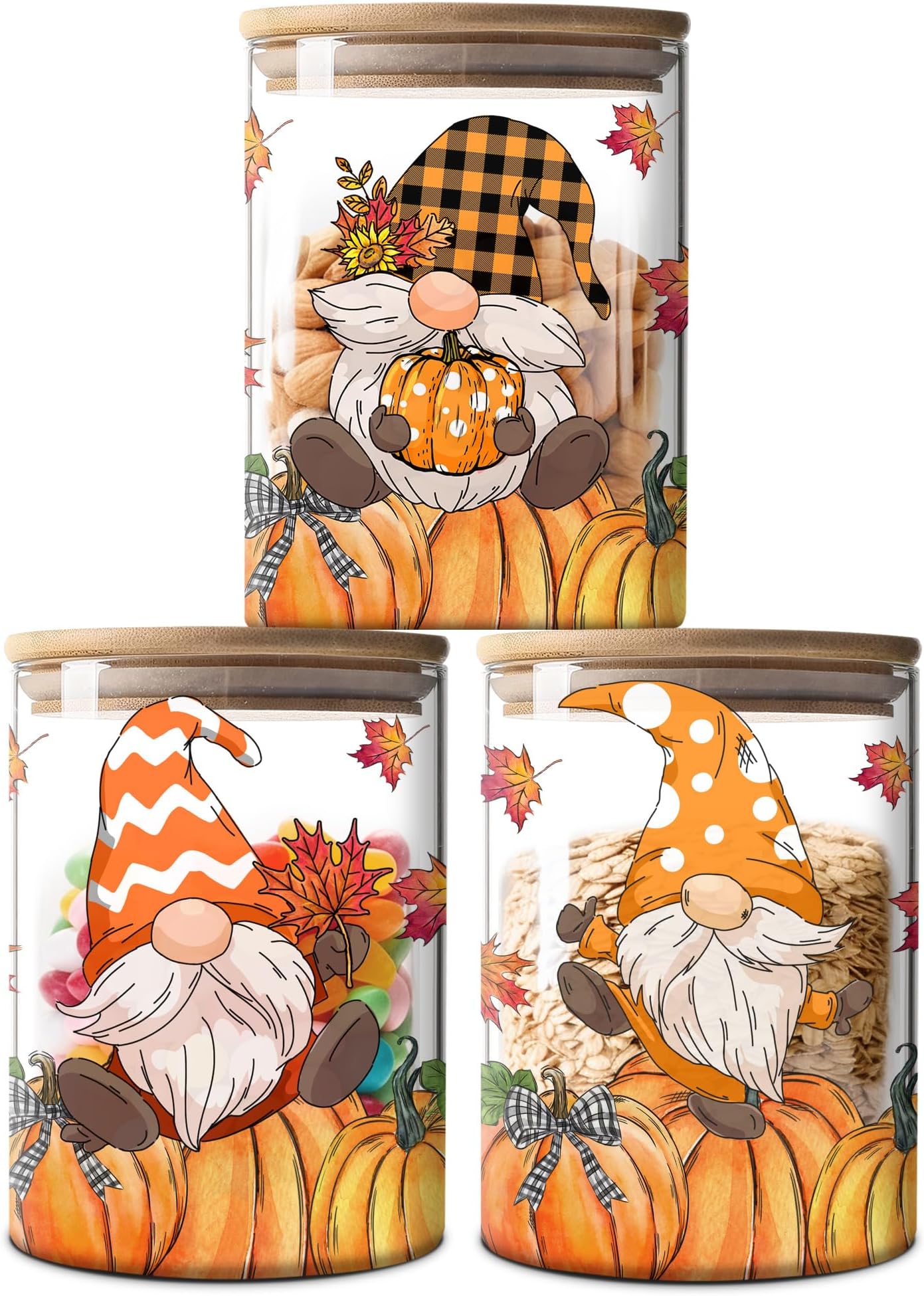 Amazon.com: Fall Decor 3 Pack Glass Storage Jars with Airtight Bamboo ...