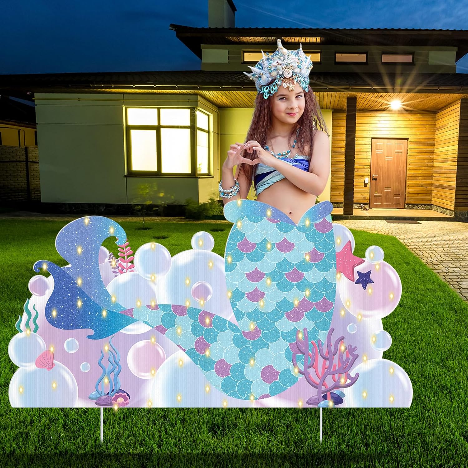 Amazon.com : Lineshading Mermaid Party Decoration Mermaid Tail LED Yard ...