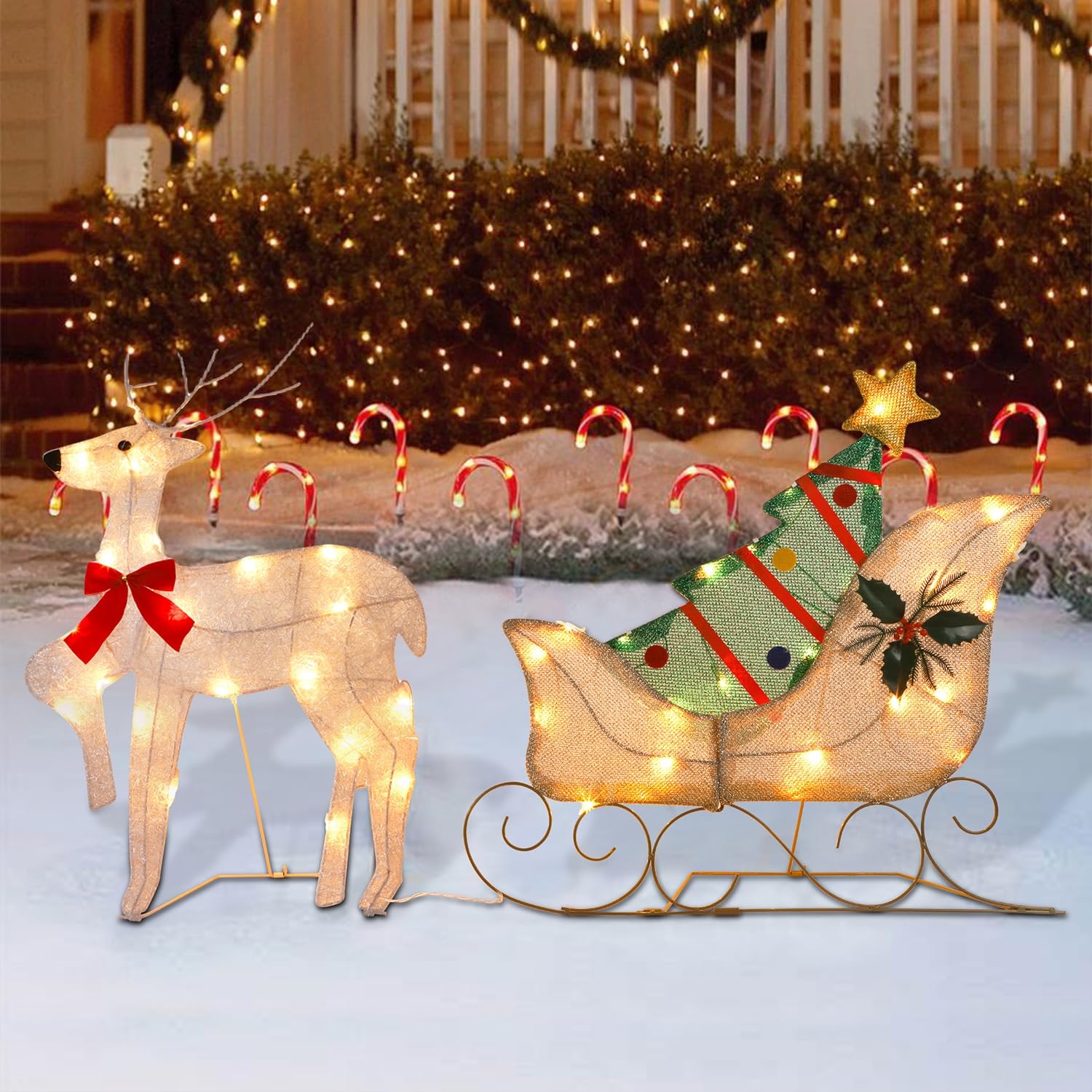 WATERGLIDE - Set of 2 Outdoor Christmas Decorations, 23" Lighted ...