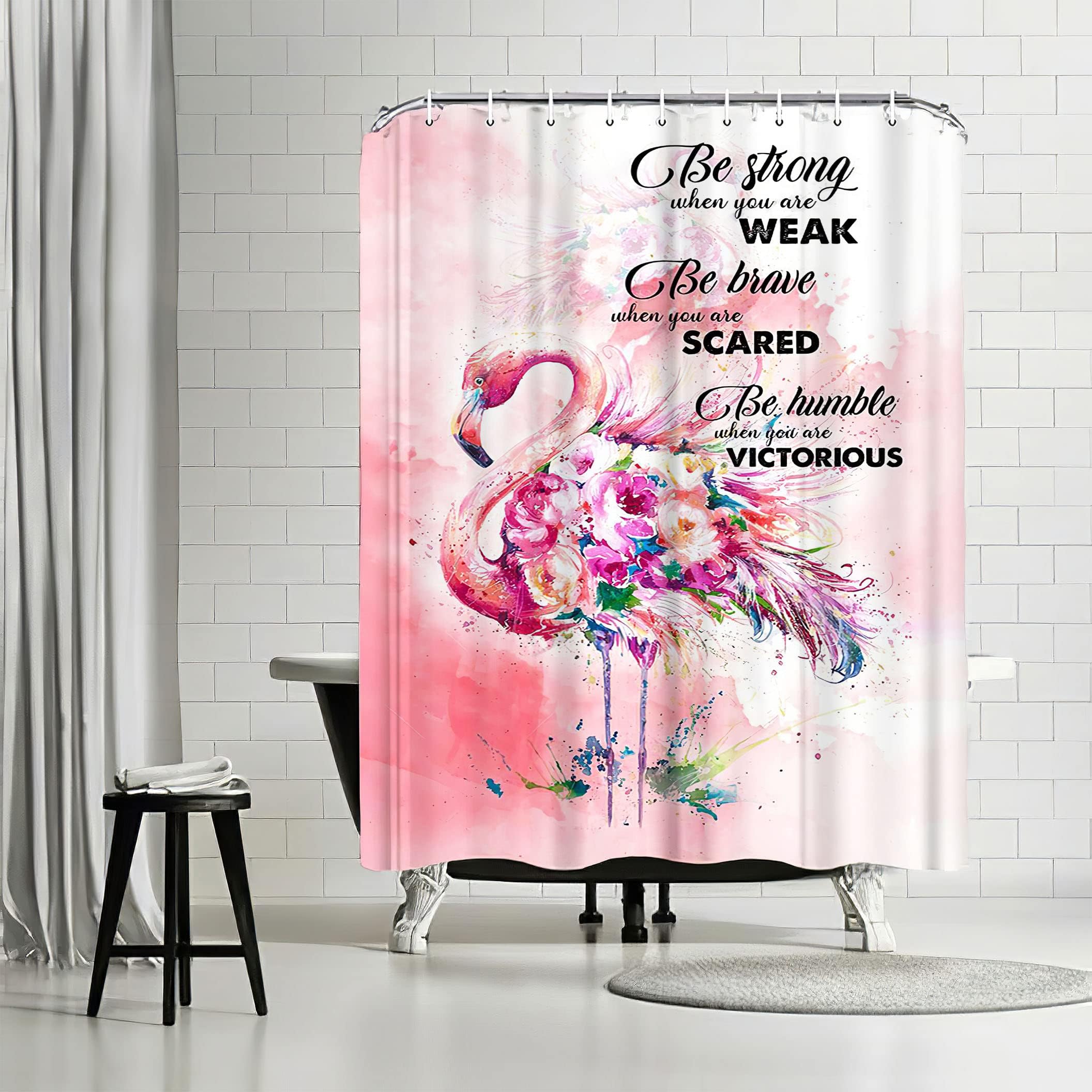 Amazon.com: Exroozy Flamingo Shower Curtain Ocean Beach Flamingo Shower Curtain Coastal Home ...