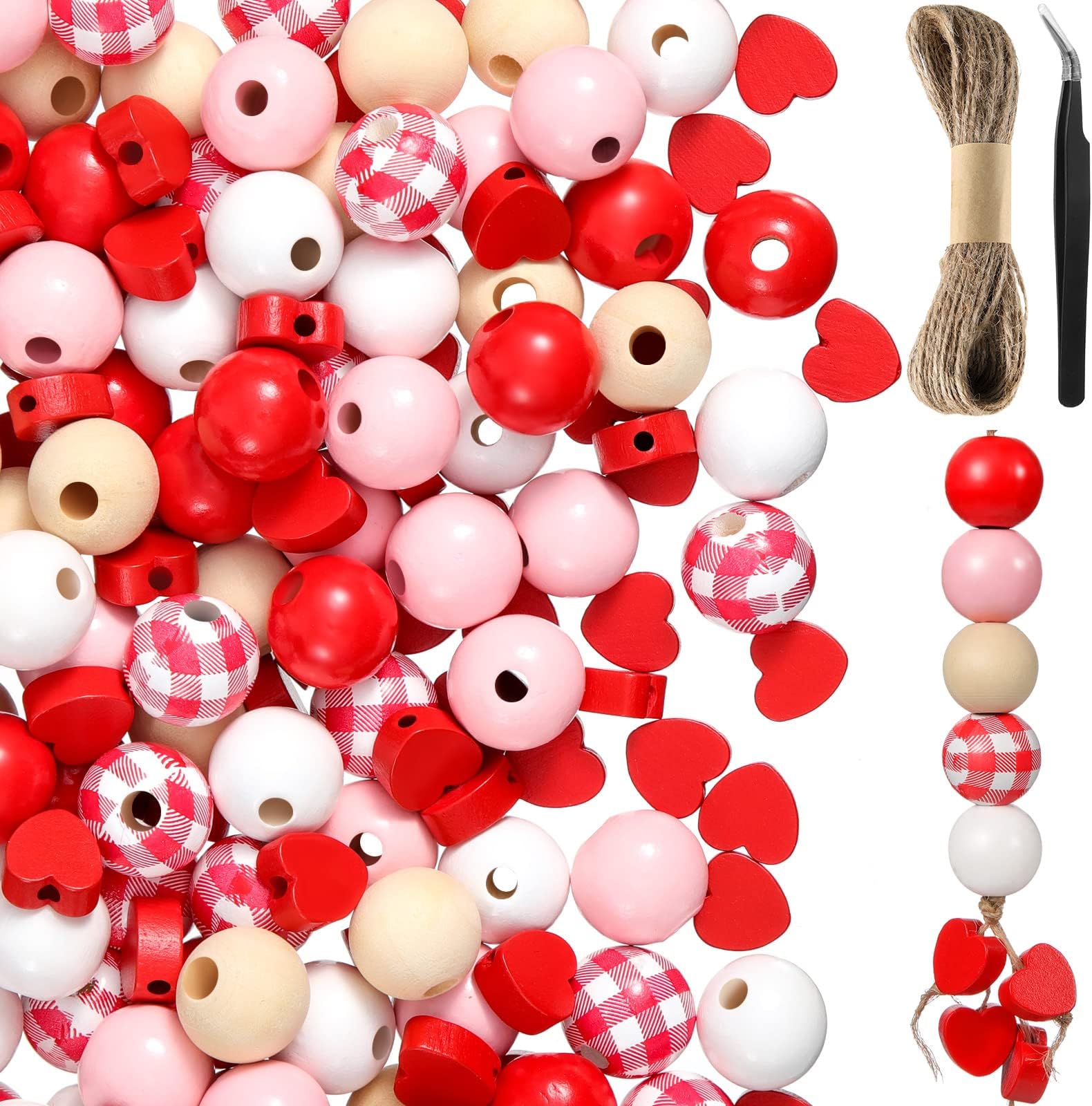 Amazon.com: 240 Pieces Valentine's Day Wood Beads Heart Sweet Wooden ...