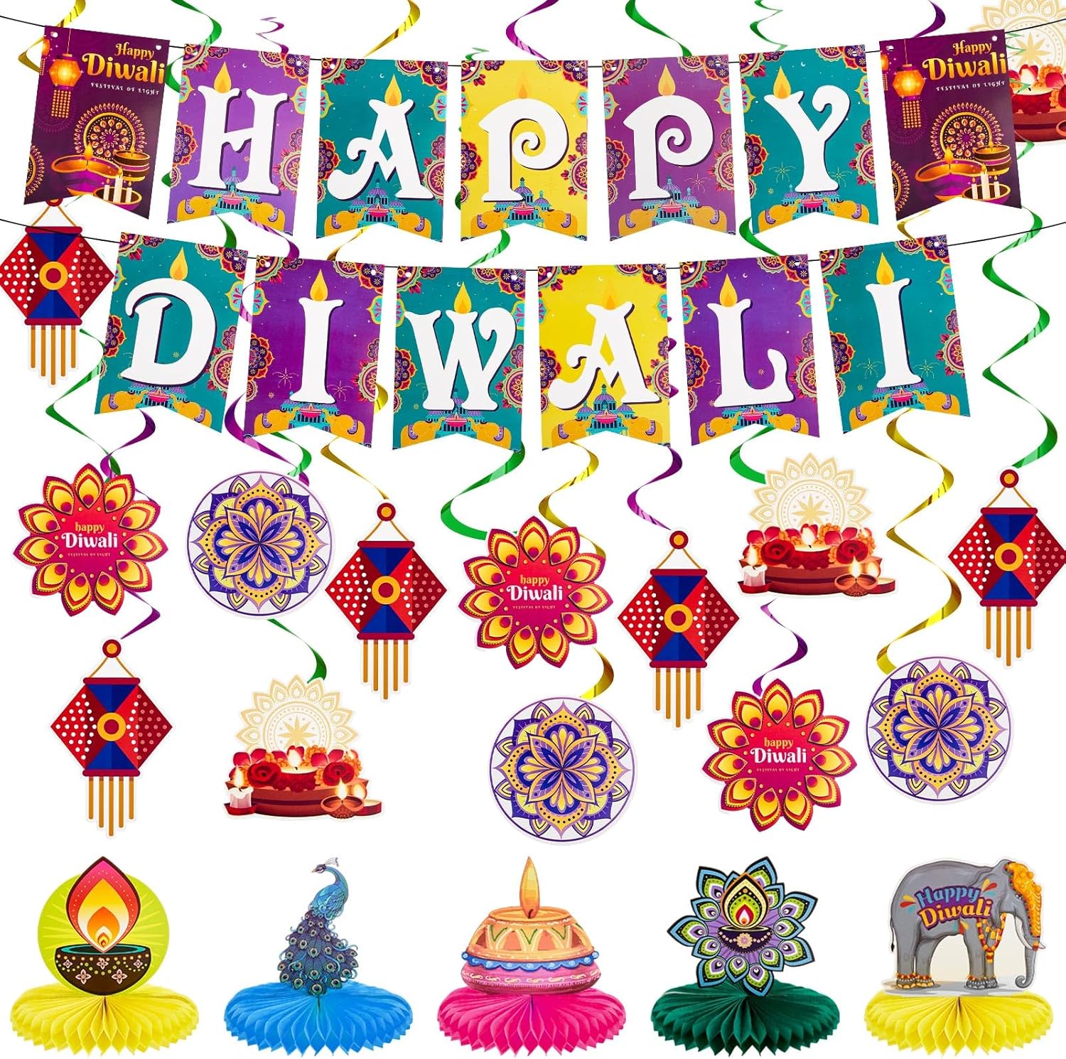 Tenare Diwali Decorations with Happy Diwali Bunting Banner, Hanging ...