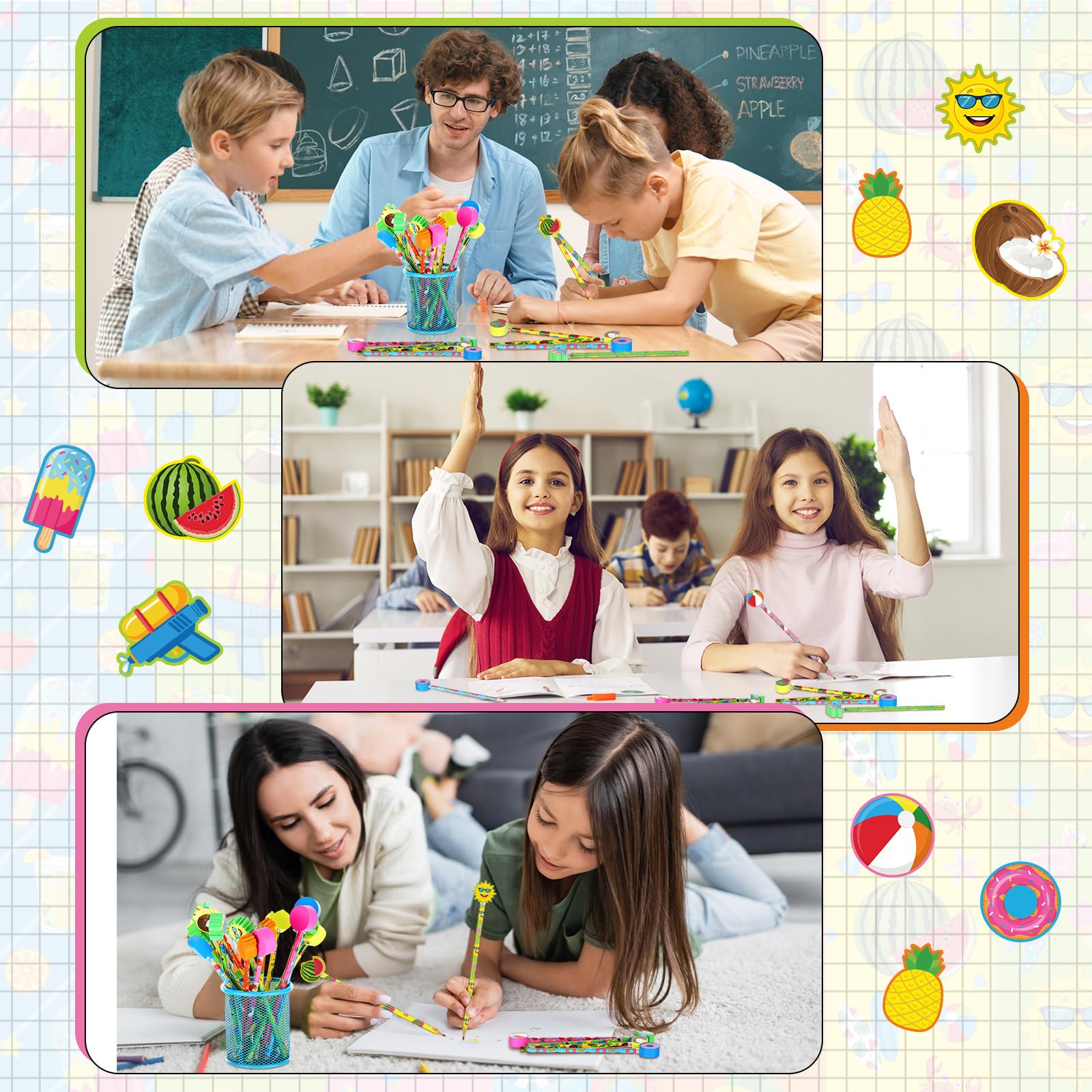 Snapklik.com : 48 Pcs Beach Summer Pencils And 48 Pcs Hawaii Erasers ...
