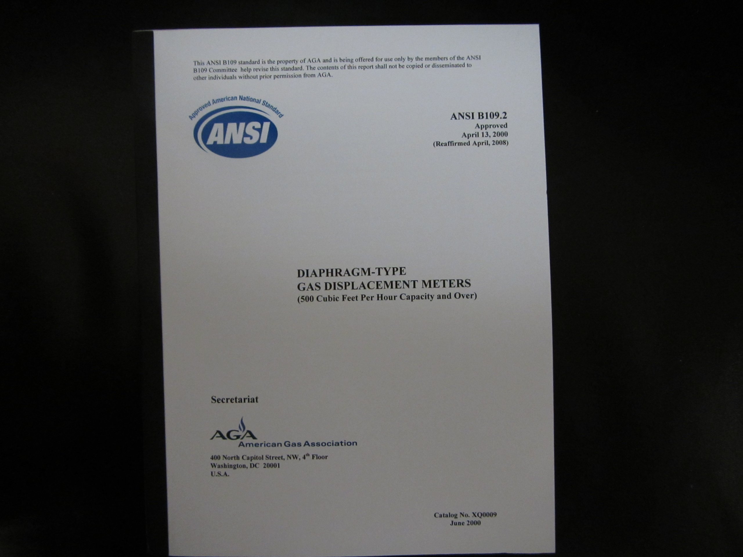 ANSI B109.2 - 2000 for Diaphram-Type Gas Displacement Meters (500 Cubic ...