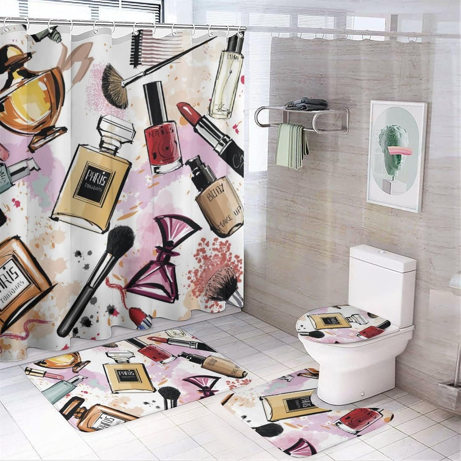 Amazon.com: 4 Pc Modern Lady Girly Cosmetic Perfume Lipstick Art Shaggy ...