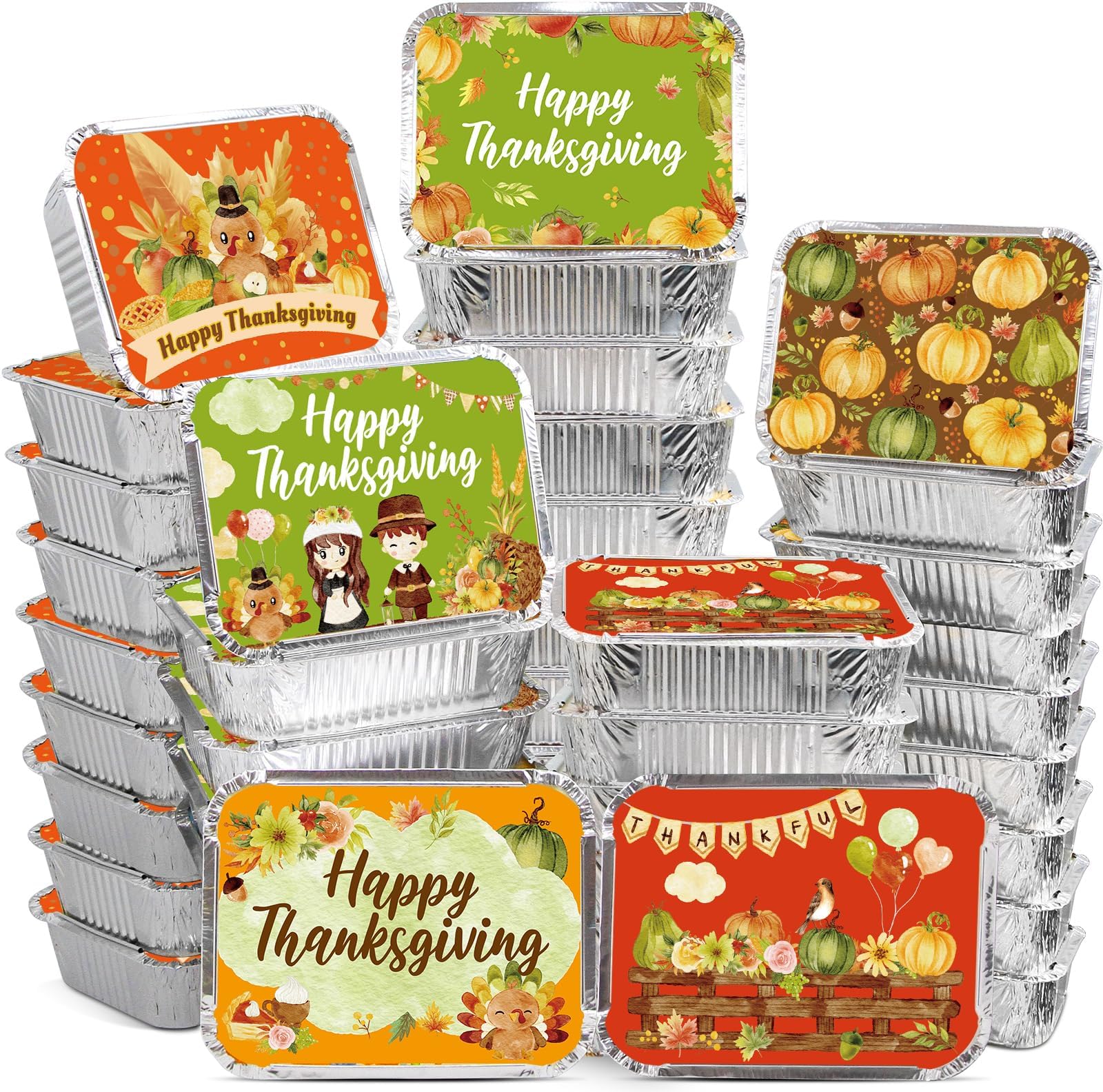 Amazon.com: HABDJILTY 30 Thanksgiving Foil Food Containers with Lids ...