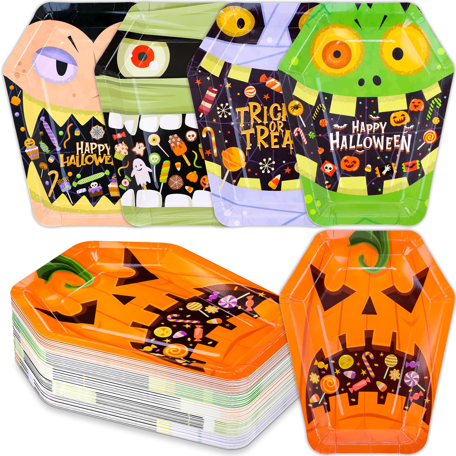 Amazon.com: Halloween Coffin Paper Plates Disposable 80 Count Coffin ...