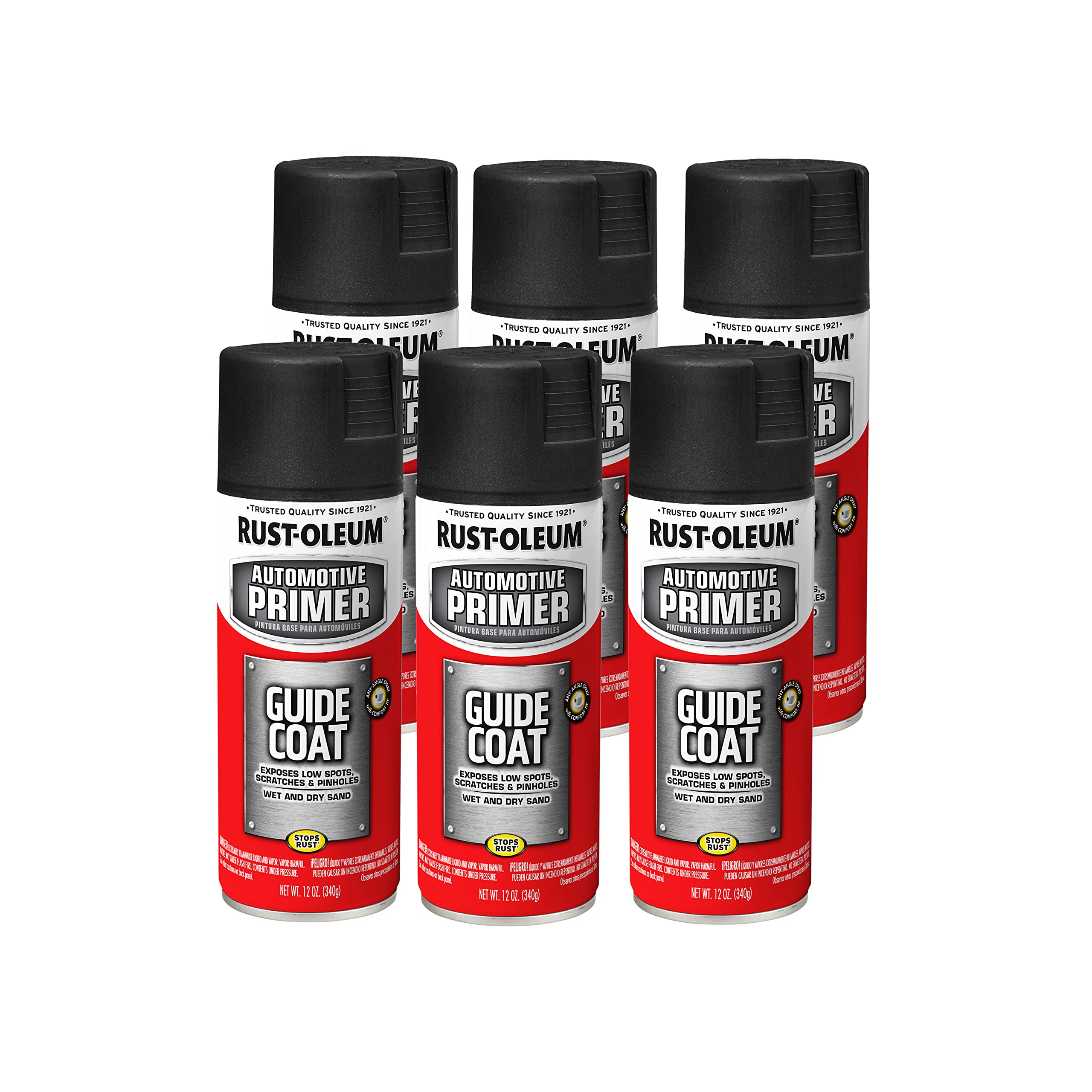 Rust-Oleum 363525-6PK Automotive Guide Coat Primer, 12 oz, Black, (Pack ...
