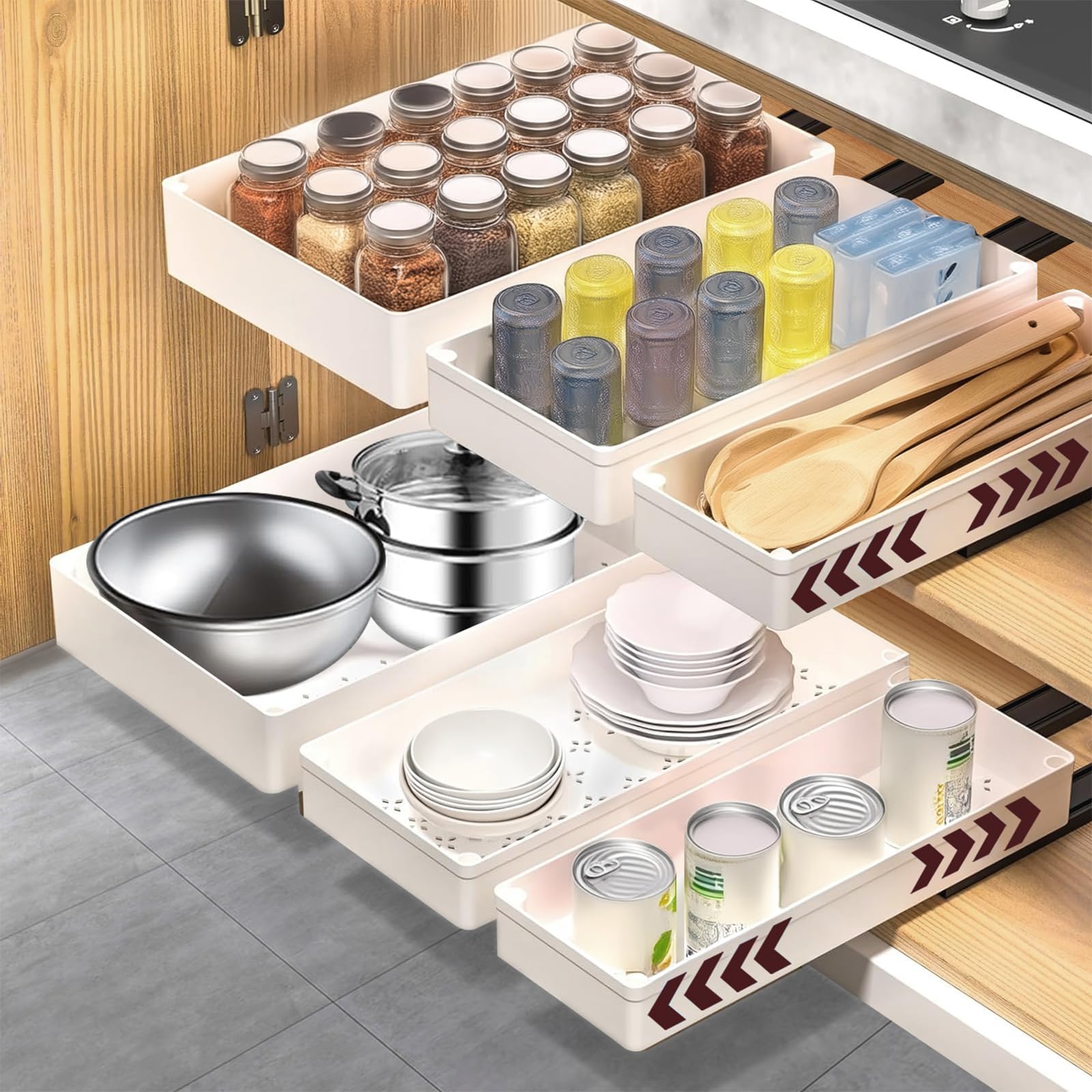 Amazon.com: 3 Pack Pull Out Cabinet Organizer,3 Sizes Slide Out Drawers ...