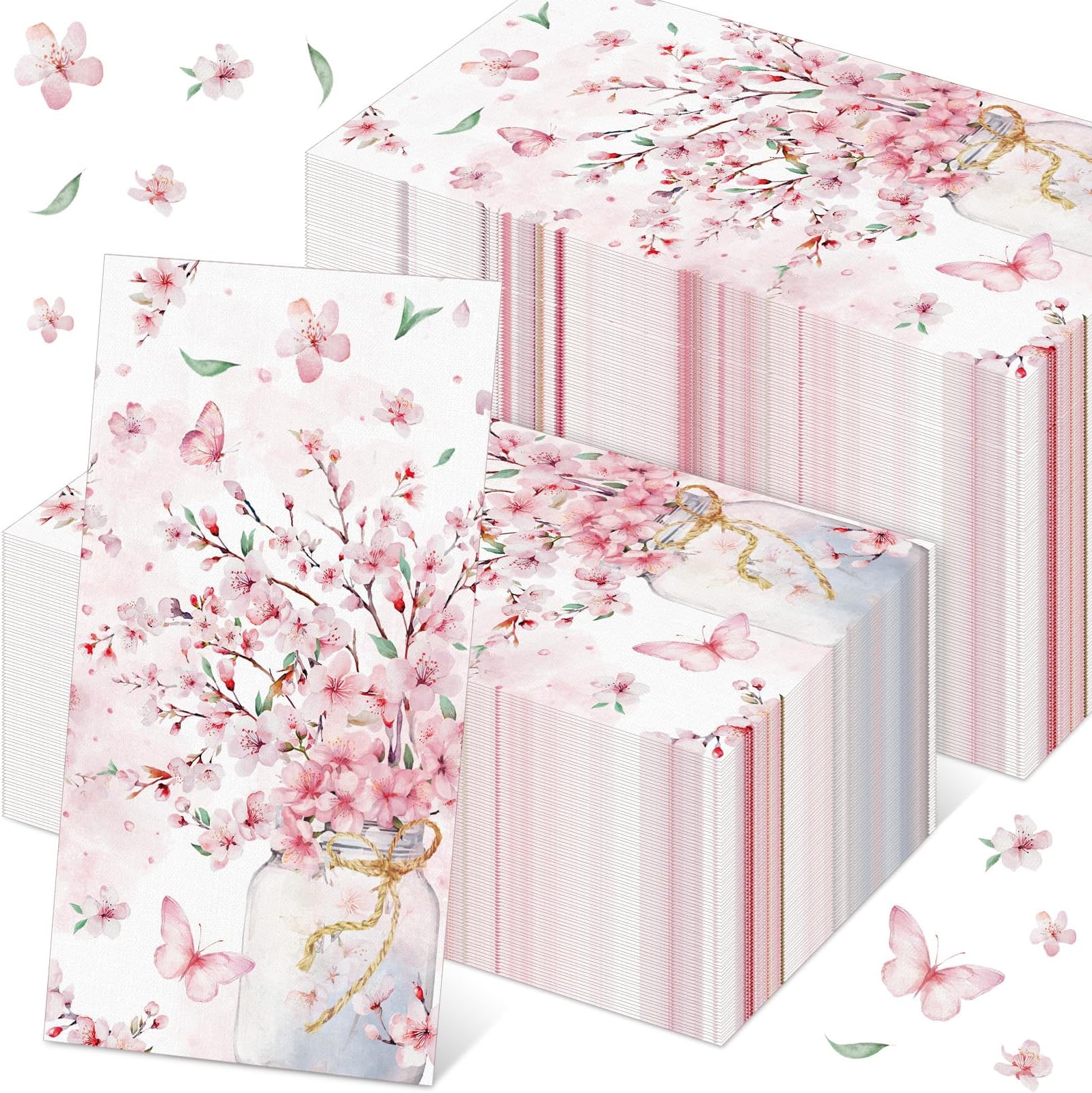 Amazon.com: Janlaugh 100 Pcs Cherry Blossoms Guest Napkins Disposable ...