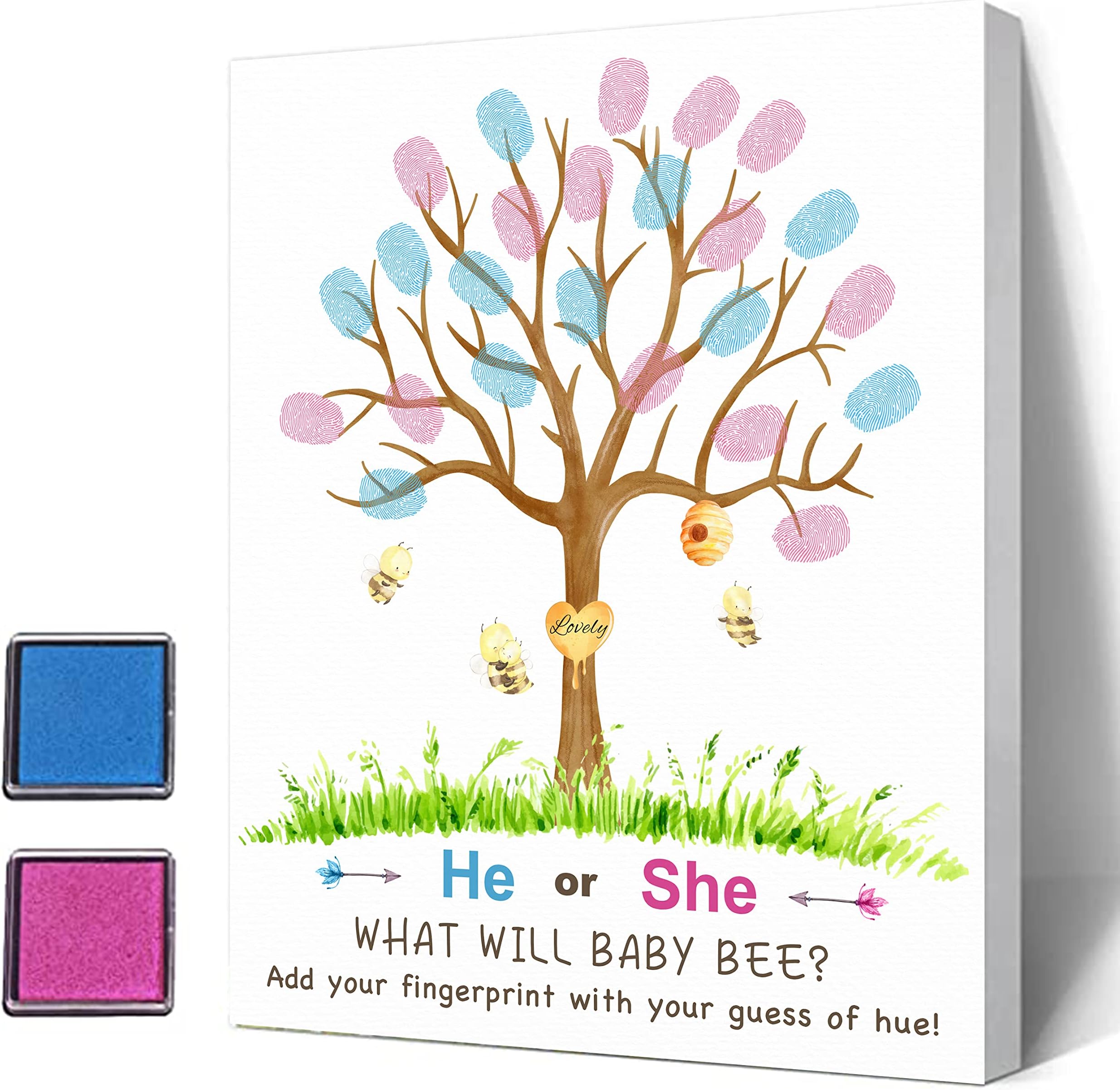 Amazon.com: Baby Gender Reveal Fingerprint Tree, Gender Reveal Party ...