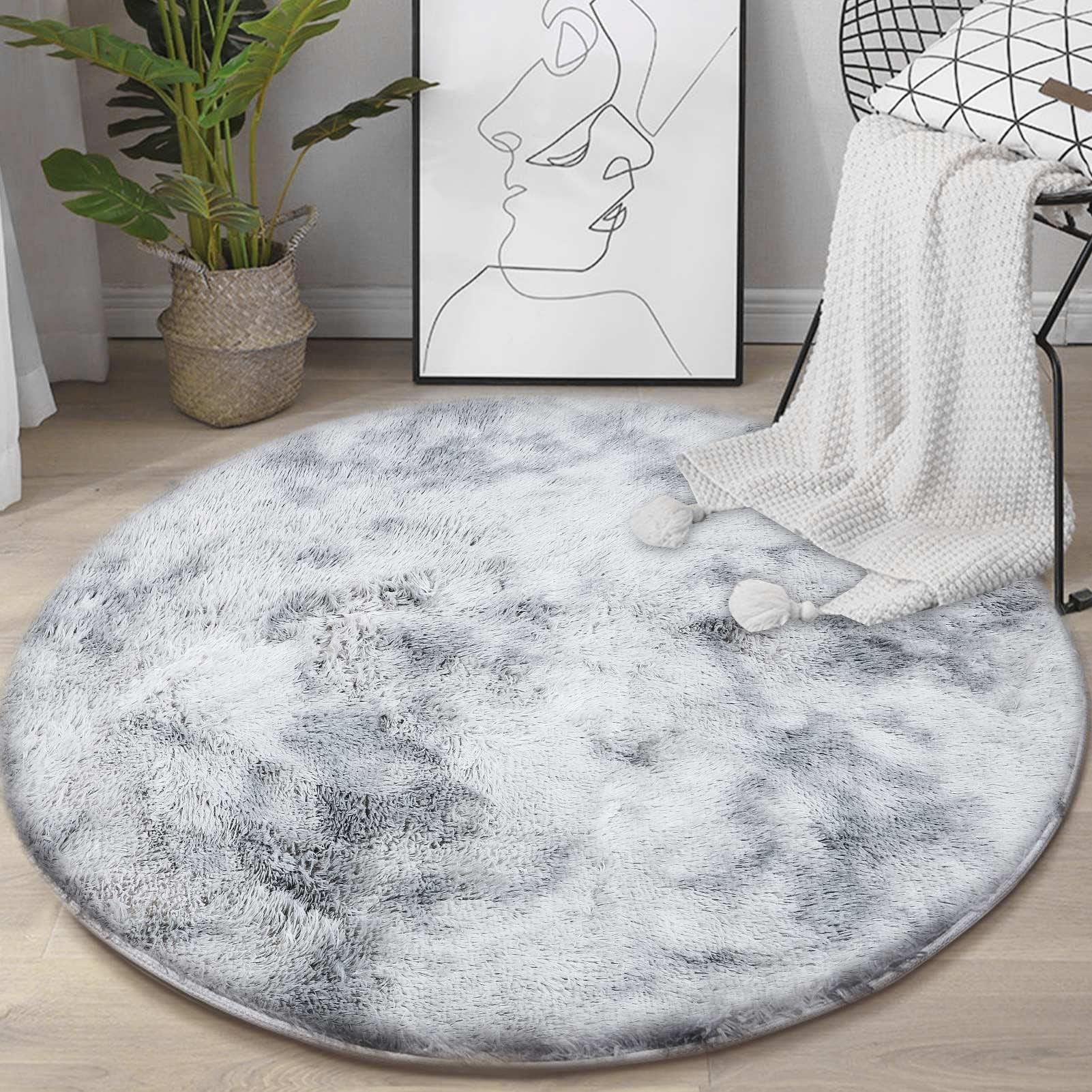 Vamcheer Rug Living Room 90cm Round - Faux Rabbit Fur Rug Circle Fluffy ...