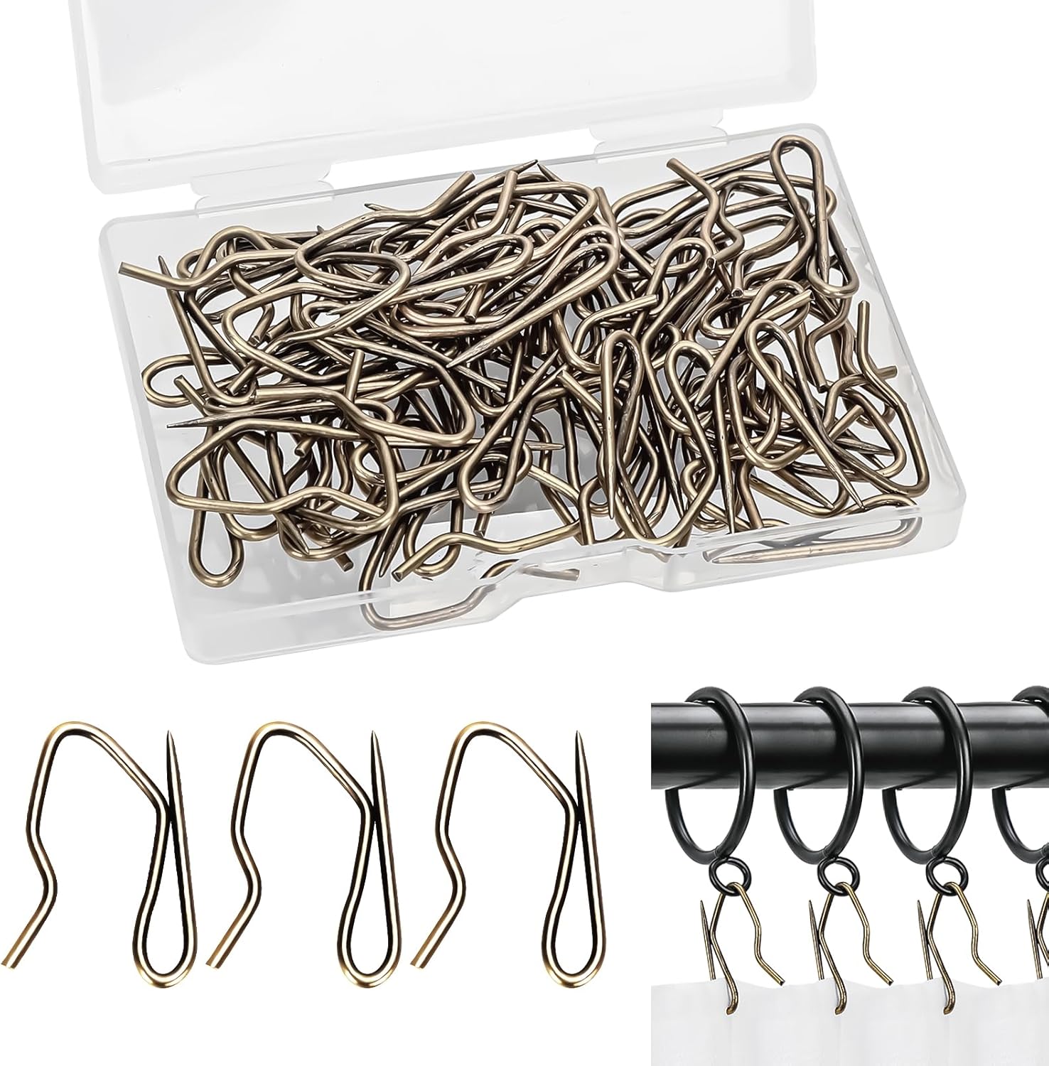 Amazon.com: Metal Curtain Hooks 60Pcs Drapery Hooks Pins for Curtains ...
