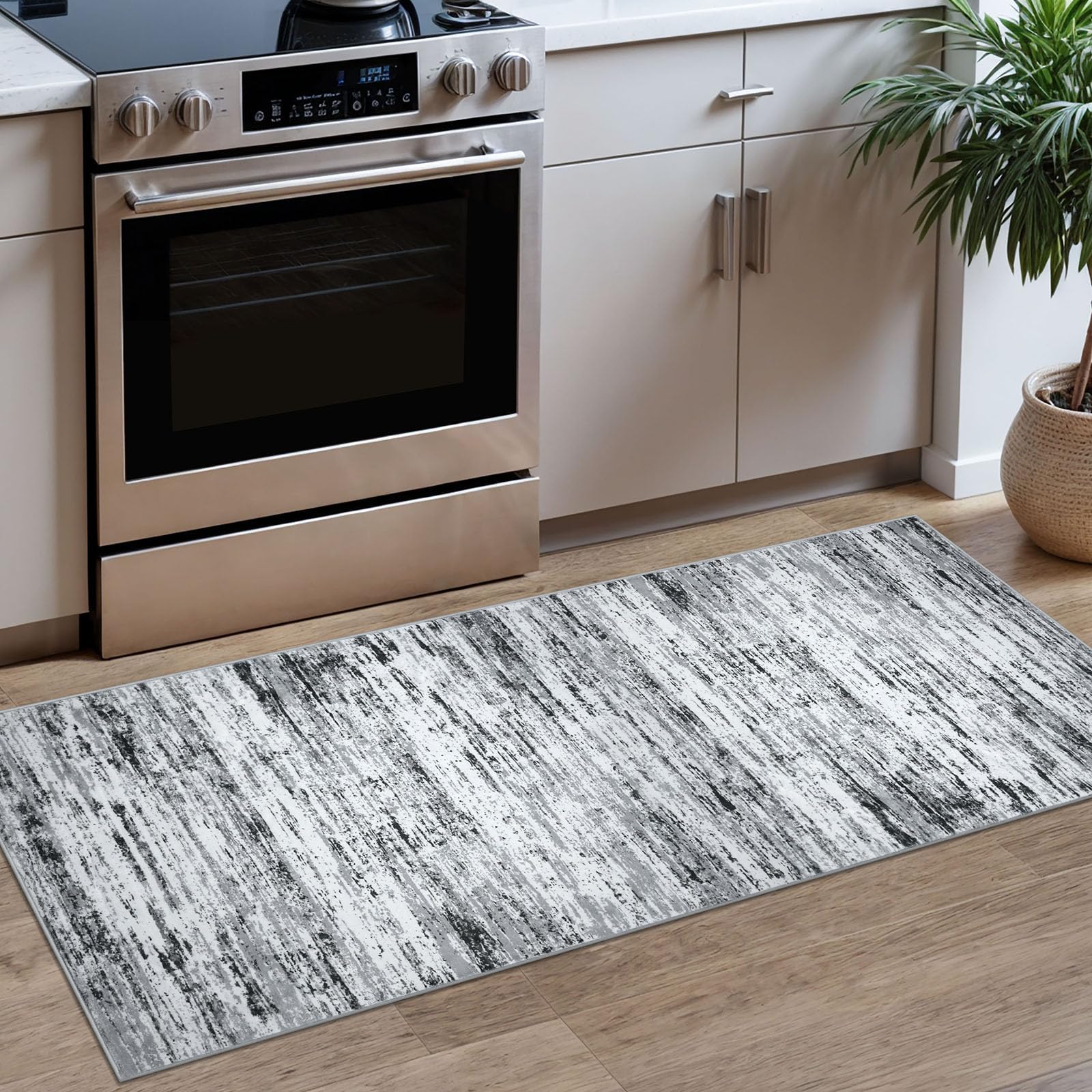 Amazon.com: Lansny Modern Abstract Runner Rug 2x5, Black Grey White ...