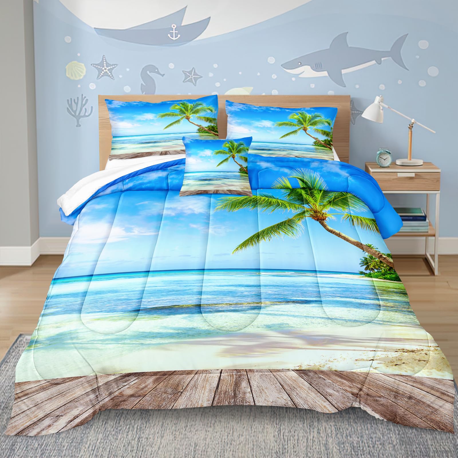 Amazon.com: Merryword Ocean Beach Comforter Set Queen Size Green Blue ...