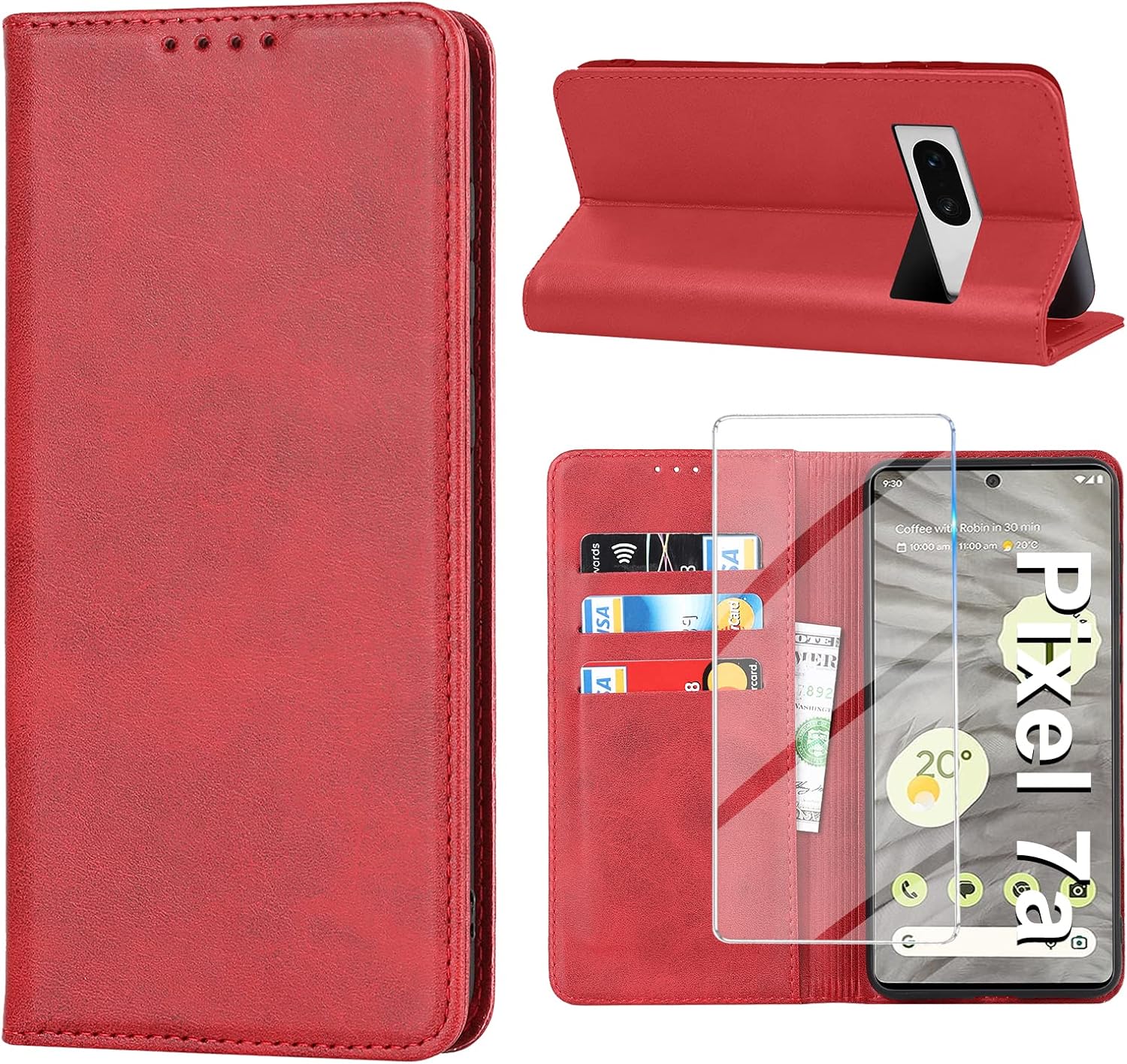 Handyhülle für Google Pixel 7A Hülle mit Displayschutzfolie, Schutzhülle Pixel 7A 5G PU ...