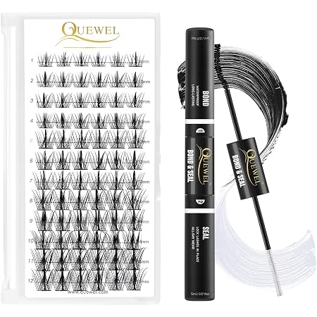Amazon.com: Quewel Cluster Lashes Bond And Seal+72 Pcs Wide Stem ...
