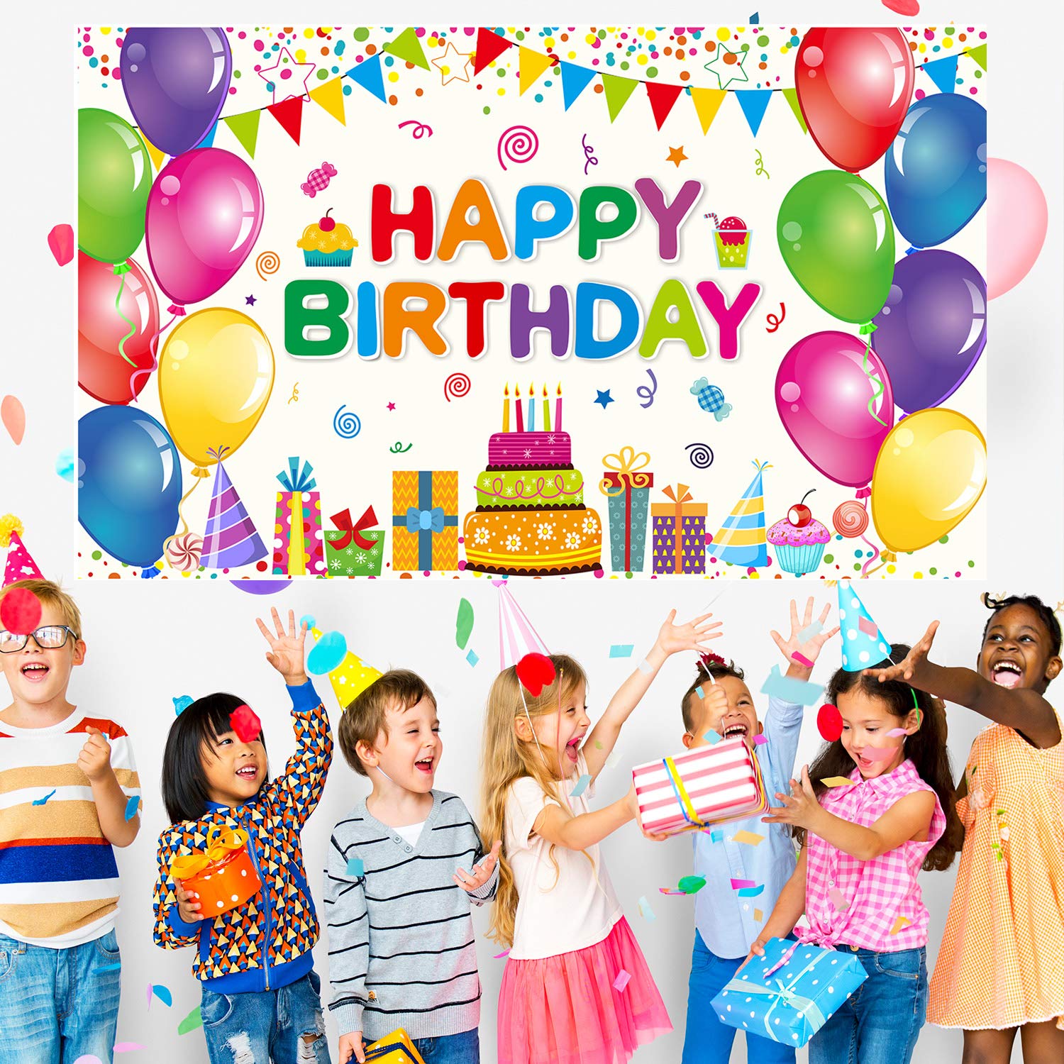 Happy Birthday Party Decorations Colorful Birthday Banner Backdrop ...