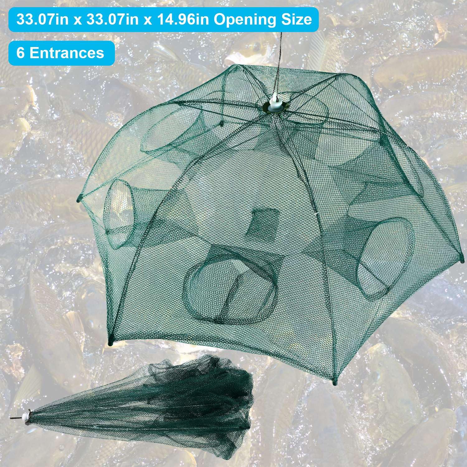 Snapklik.com : TeqHome 2 Pack Fishing Trap Net, Foldable 6-Sided 6-Hole ...