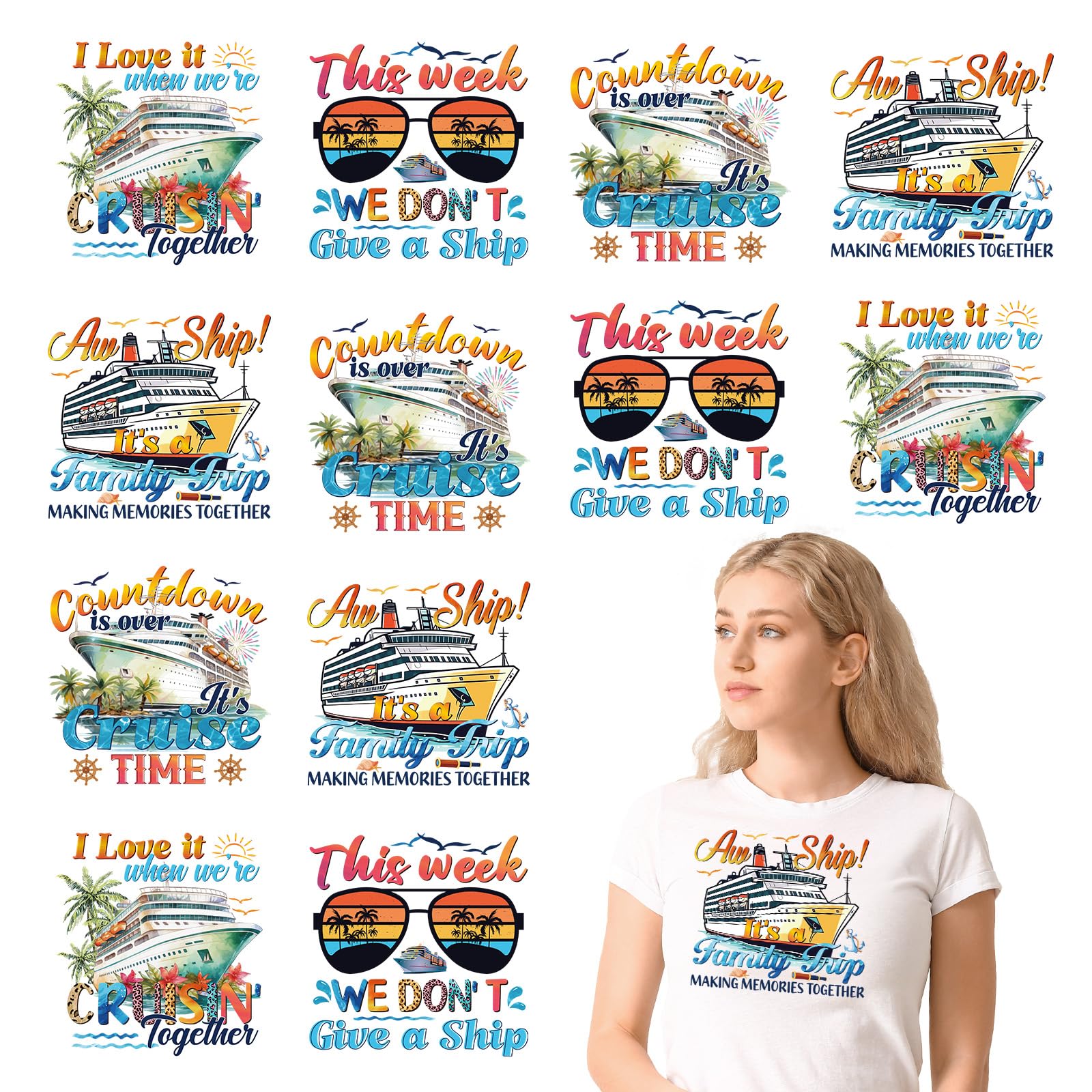 Amazon.com: Falueqg Vintage Cruise Iron on Transfer - 12Pcs Cruise Ship ...