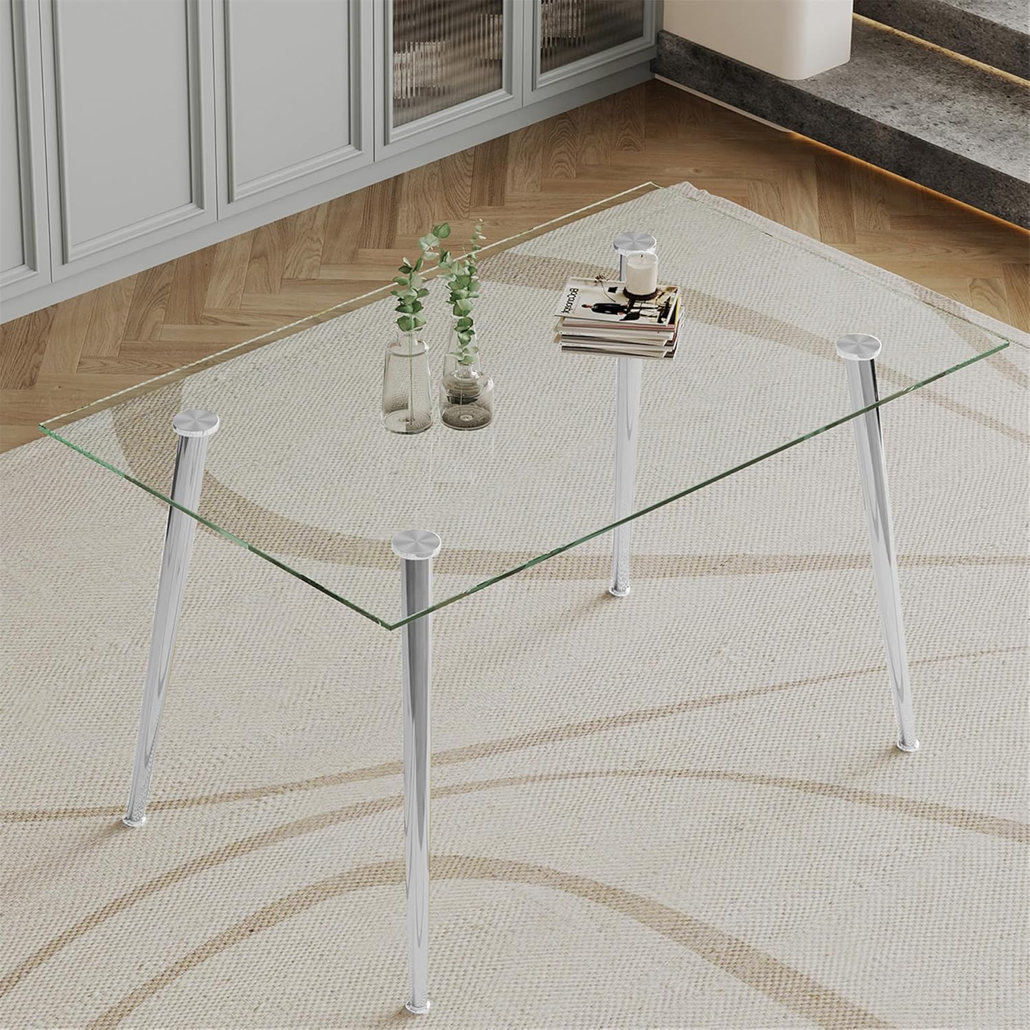 Amazon.com - Glass Dining Table for 4, 51 inch Rectangle Glass Top ...