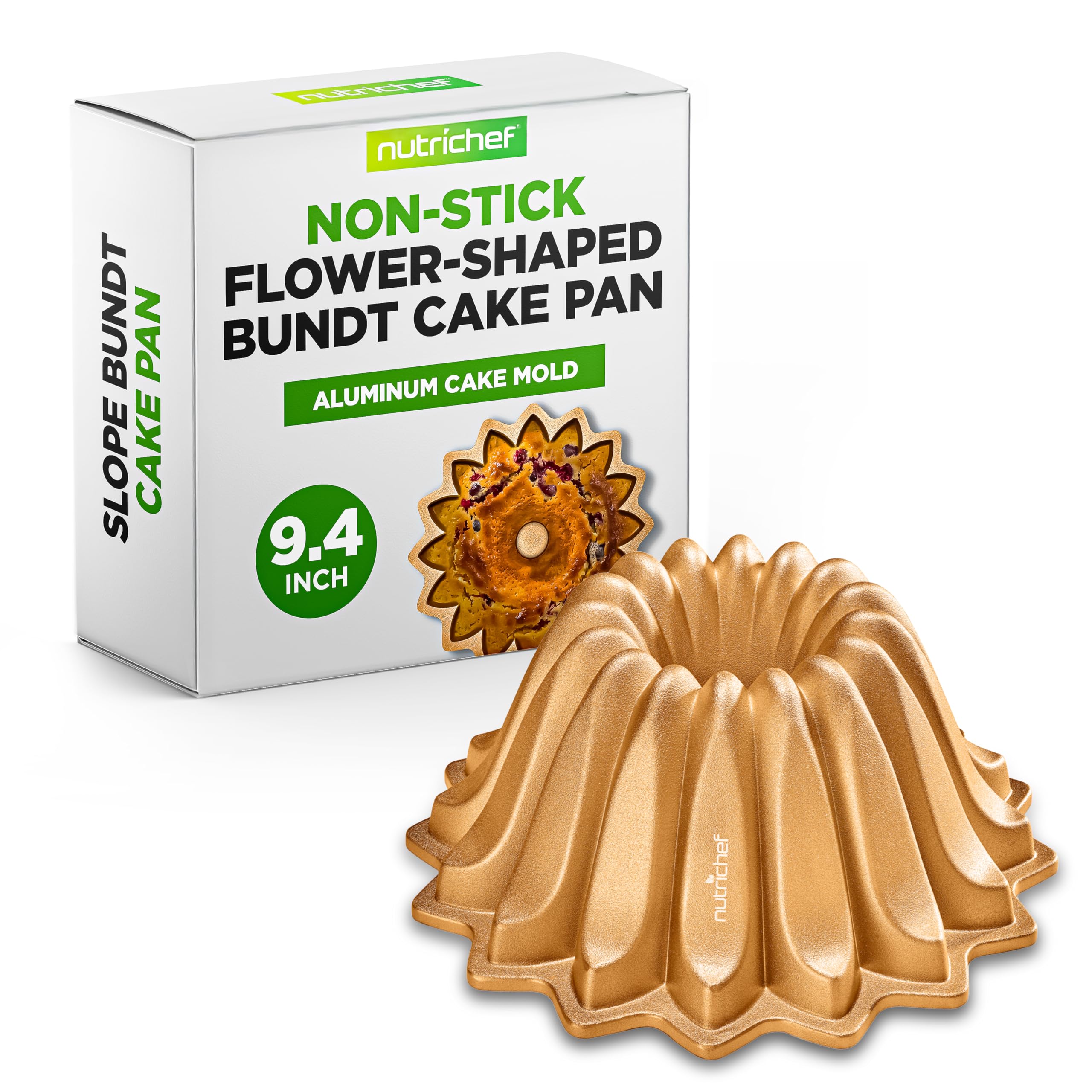 Amazon.com: NutriChef 9" Nonstick Slope Bundt Cake Pan - Premium Thick ...