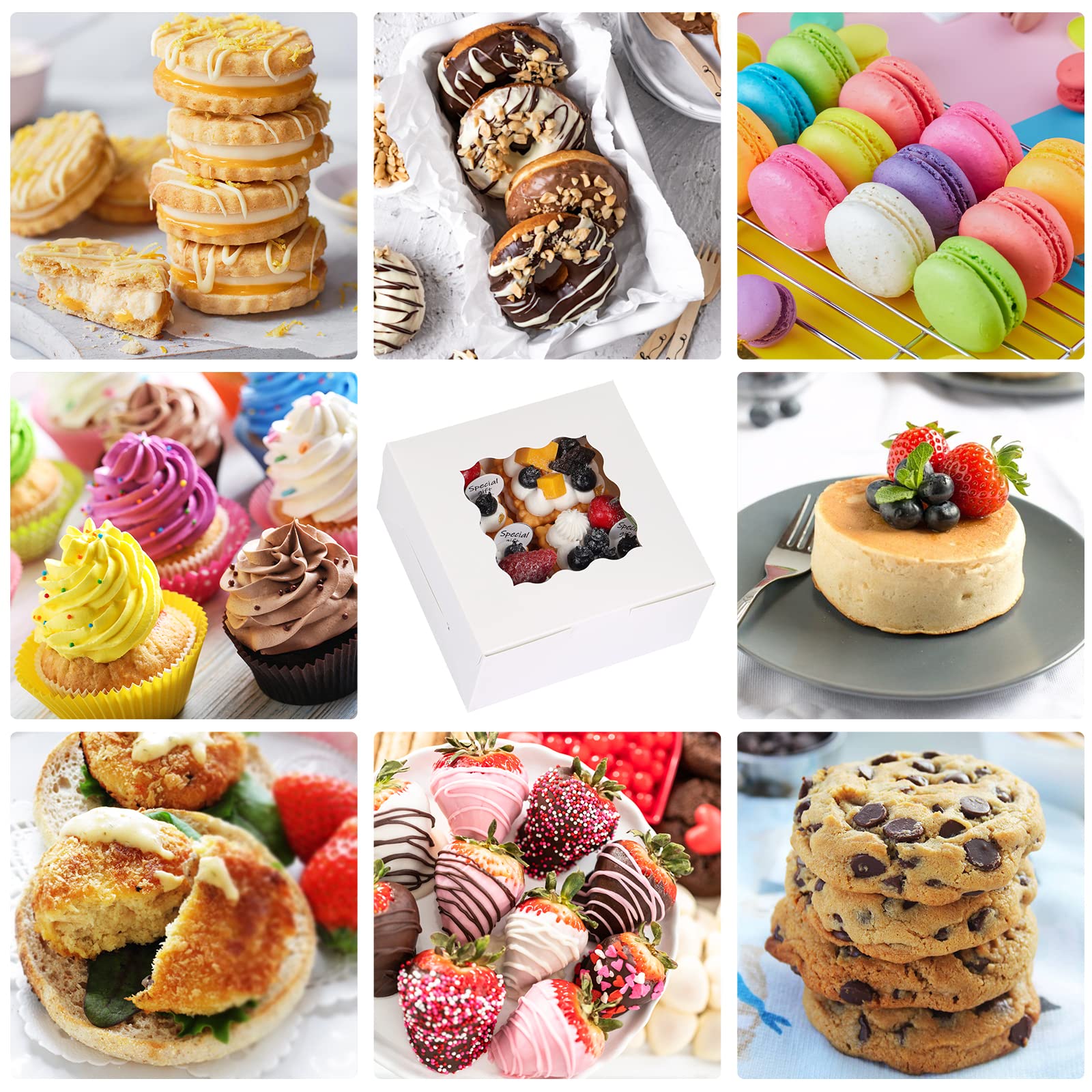 Moretoes 80pcs White Bakery Boxes with Window 6x6x3 Inches Cookie Boxes ...